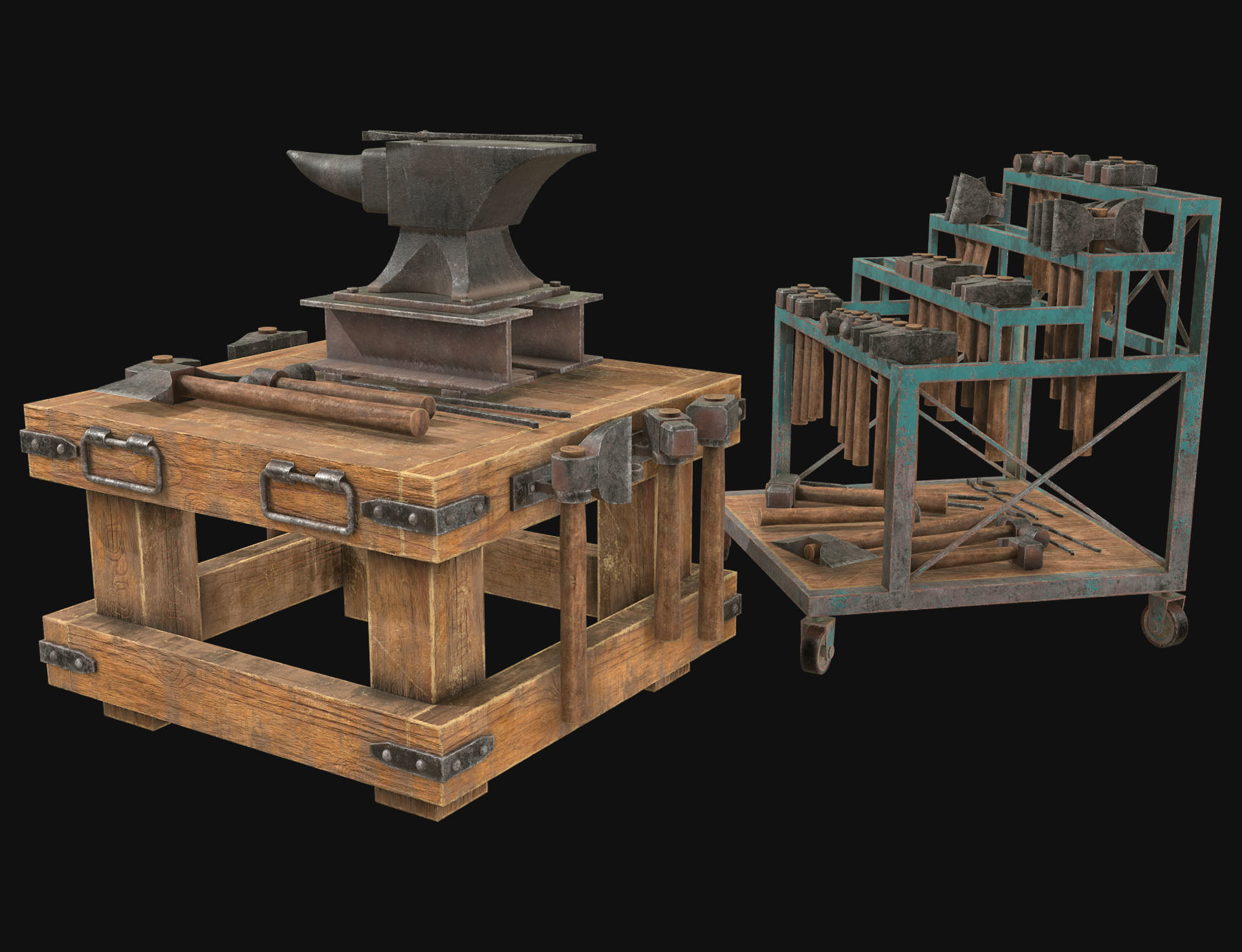 3D model Anvil with Ironwork Tools and Rack 2 VR / AR / low-poly | CGTrader