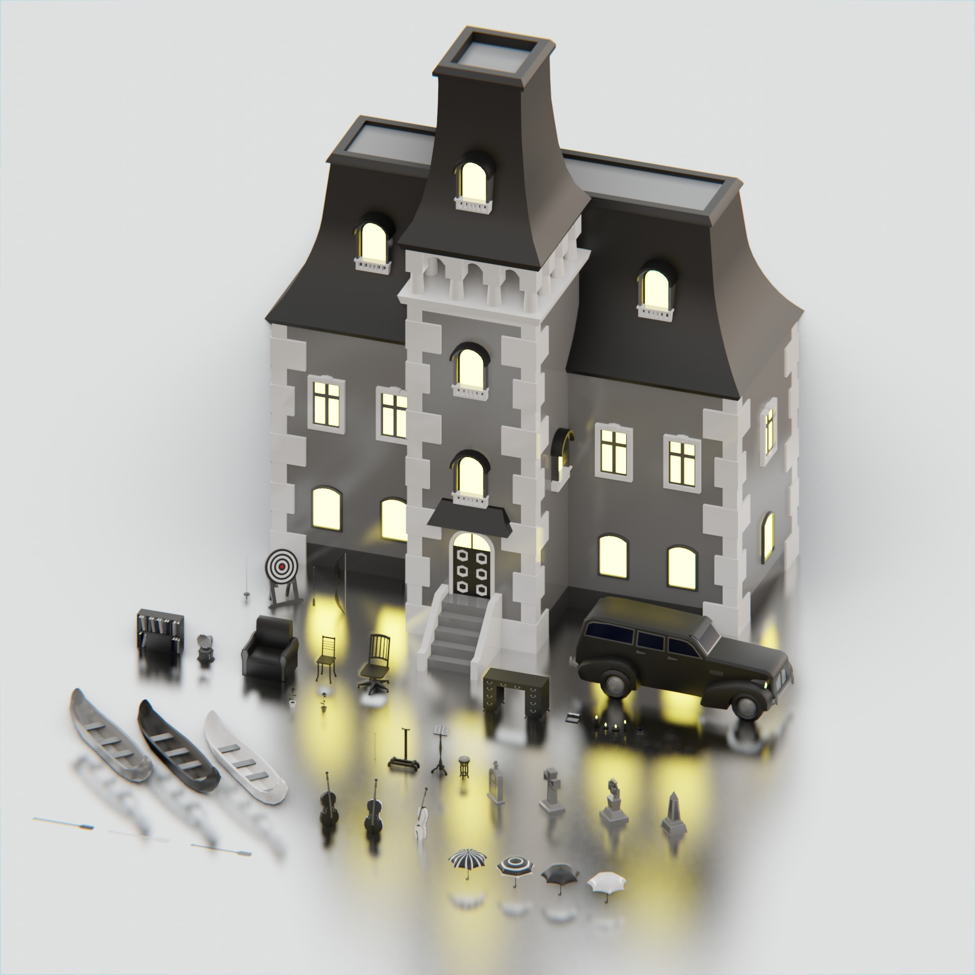 3D model Wednesday House props cartoon assets VR / AR / low-poly | CGTrader