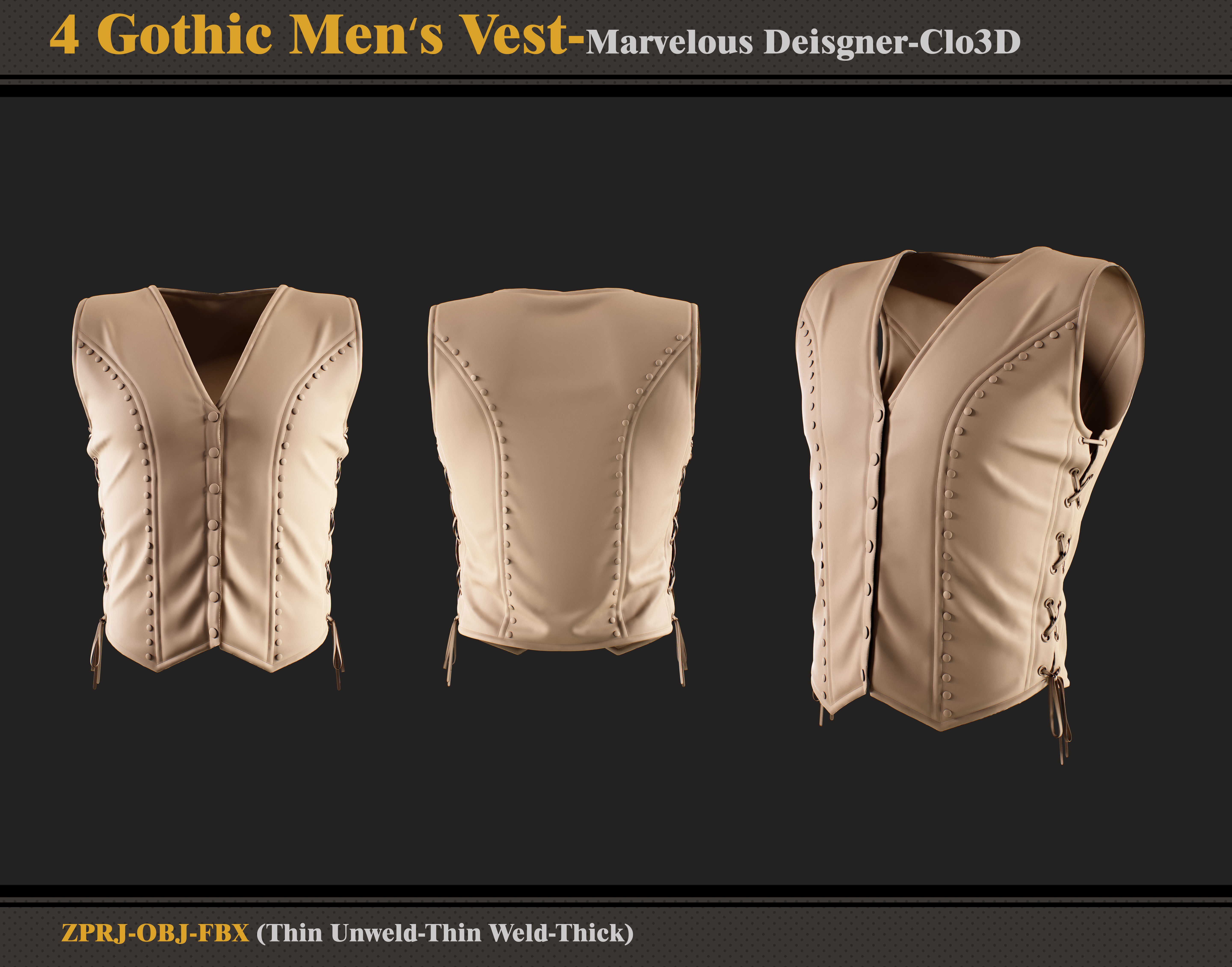 4 Gothic Men Vests-zprj-fbx-obj 3D model | CGTrader