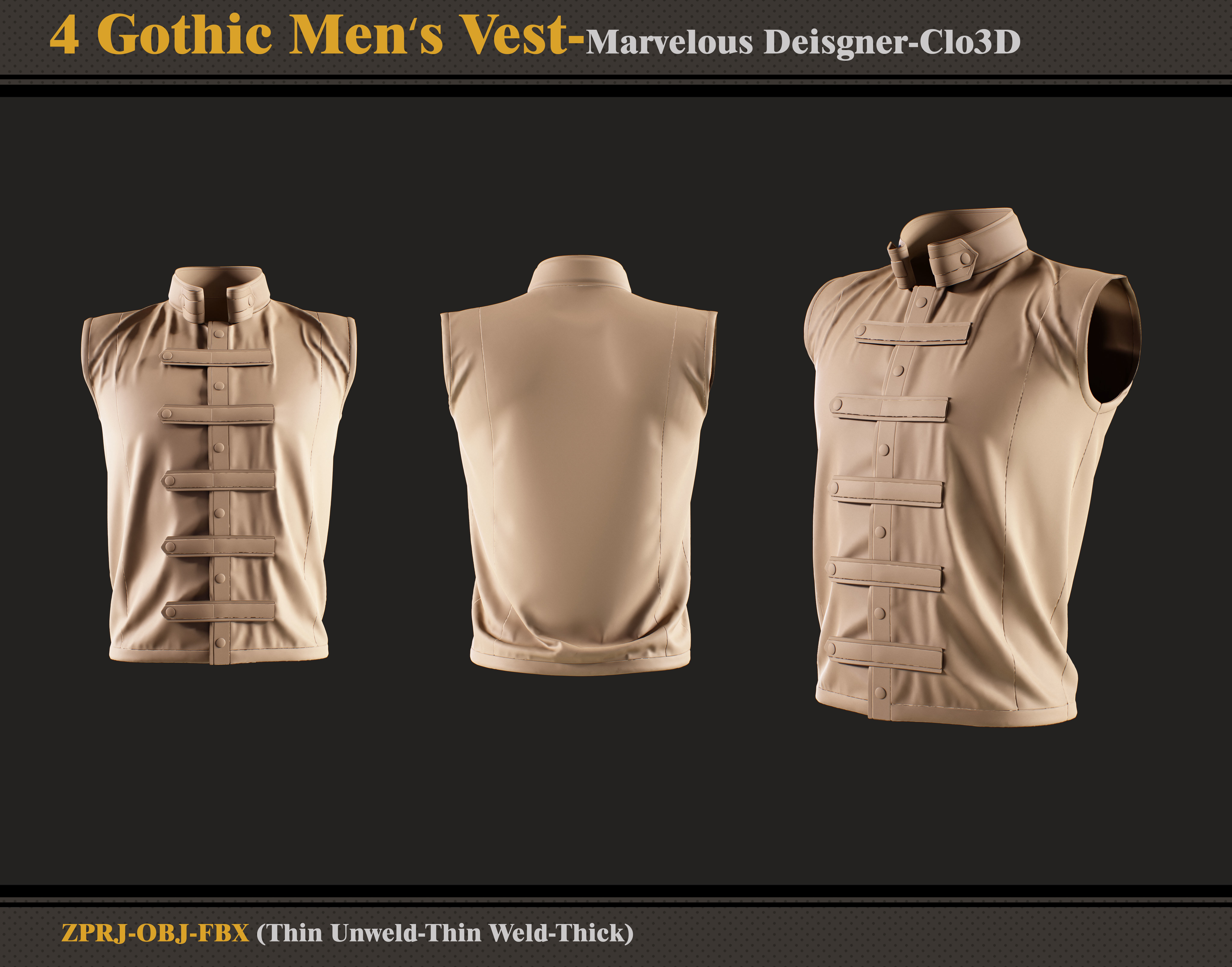 4 Gothic Men Vests-zprj-fbx-obj 3D model | CGTrader