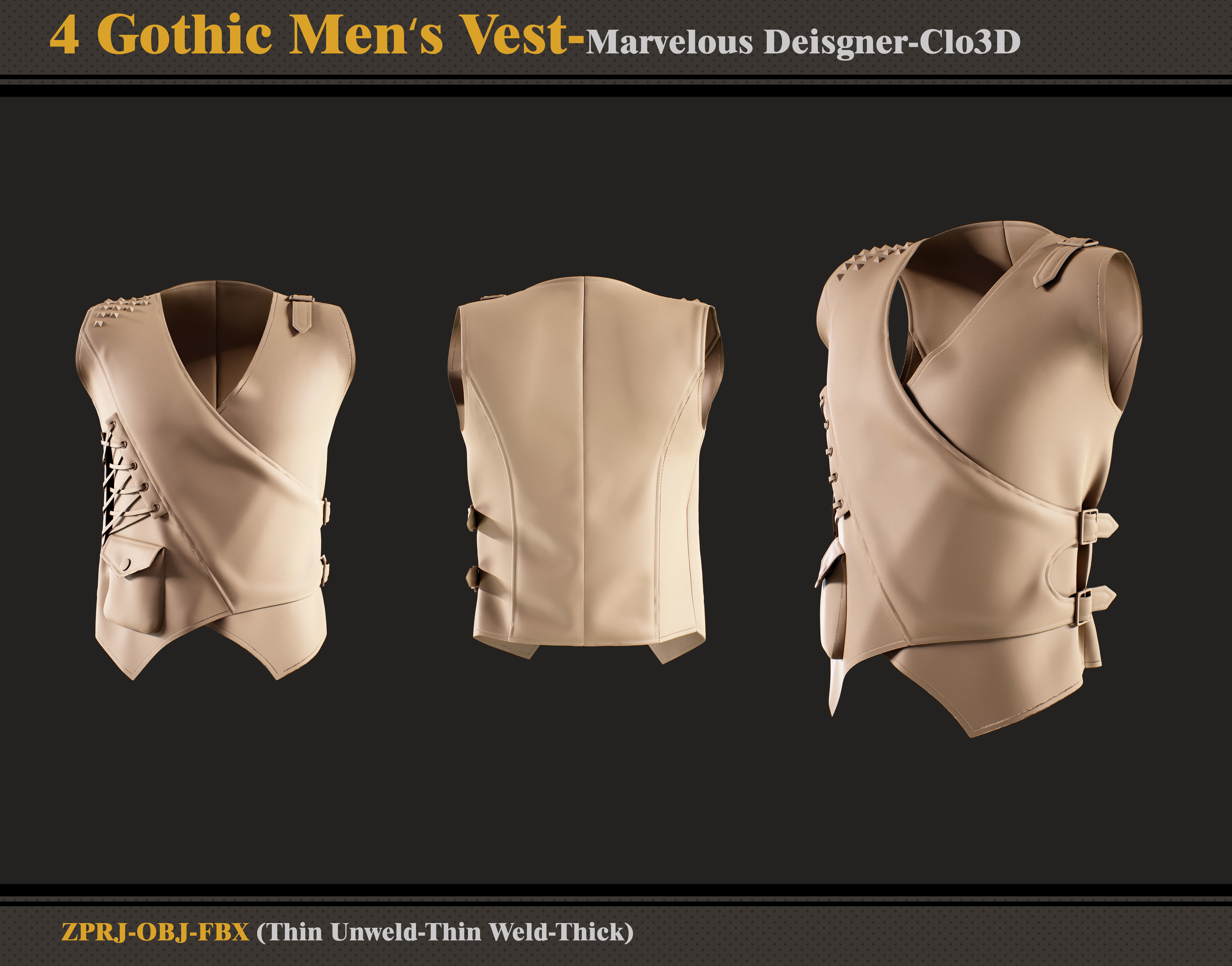 4 Gothic Men Vests-zprj-fbx-obj 3D model | CGTrader