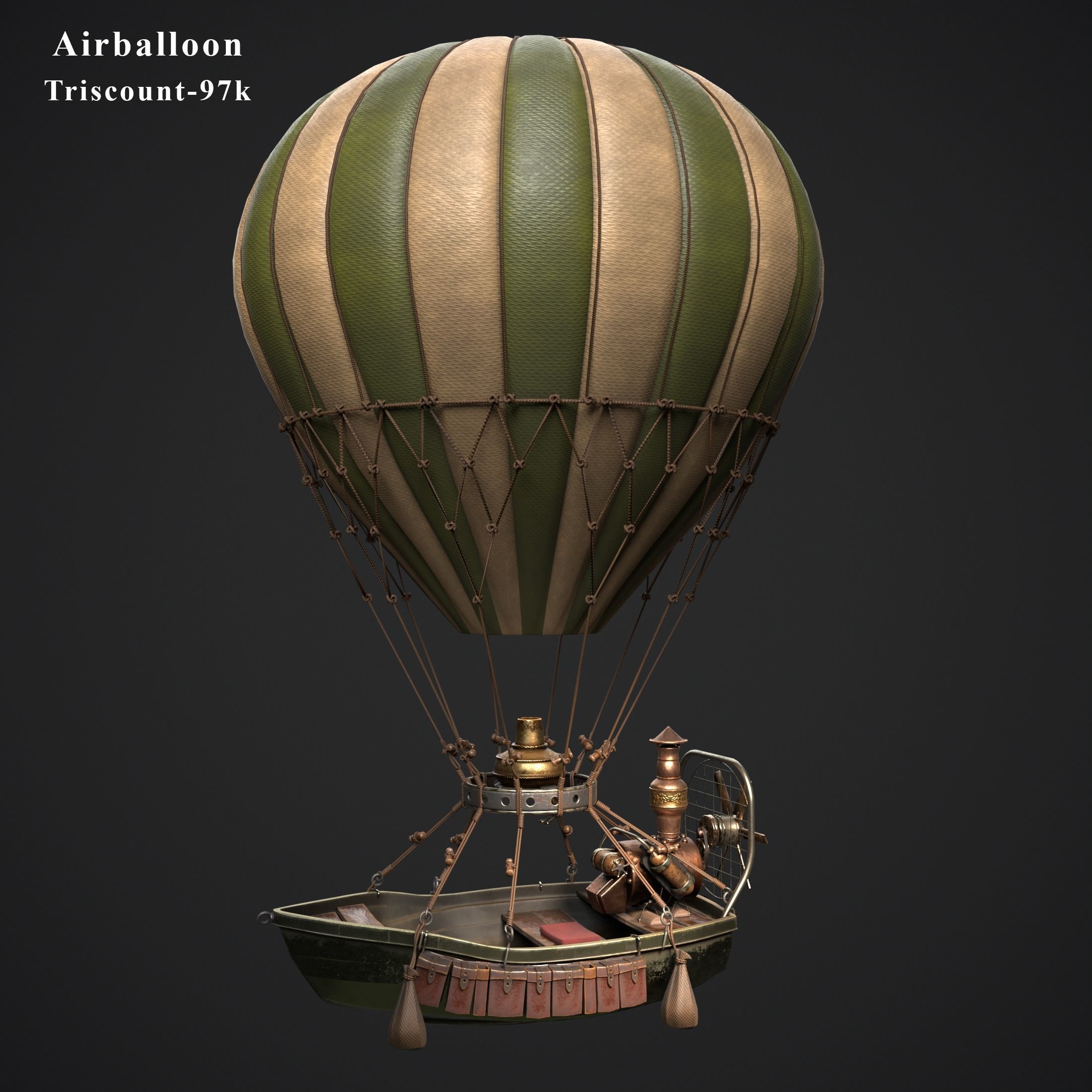 3D model Steampunk Air Balloon Boat Model Game Ready Kitbash Textured ...