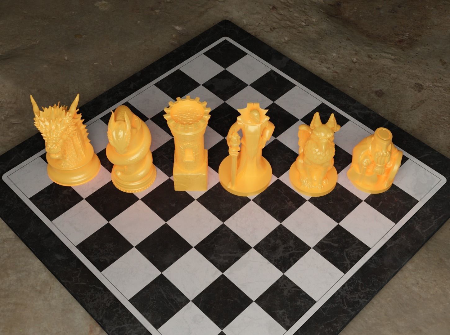 Dragon Figure Chess Set Dragon Knight Character Chess Pieces 3D model ...