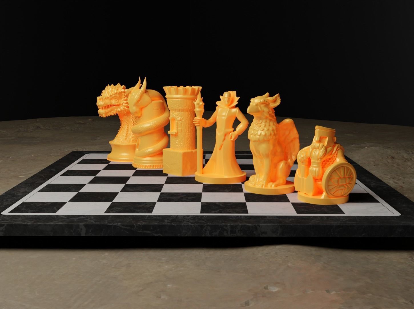 Dragon Figure Chess Set Dragon Knight Character Chess Pieces 3D model ...