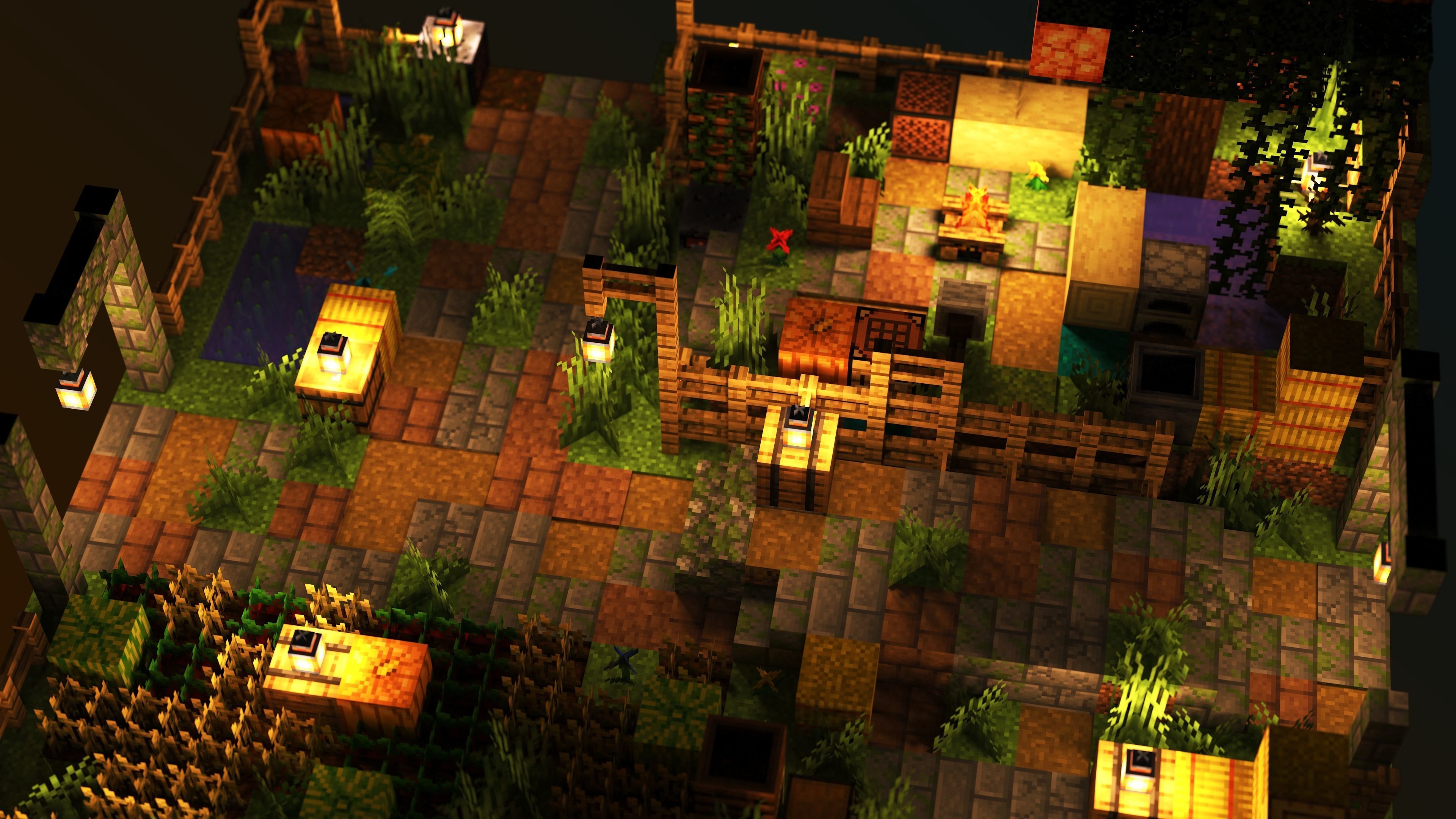 3D model Magical Minecraft Crossroads with campfire and shelter VR / AR ...