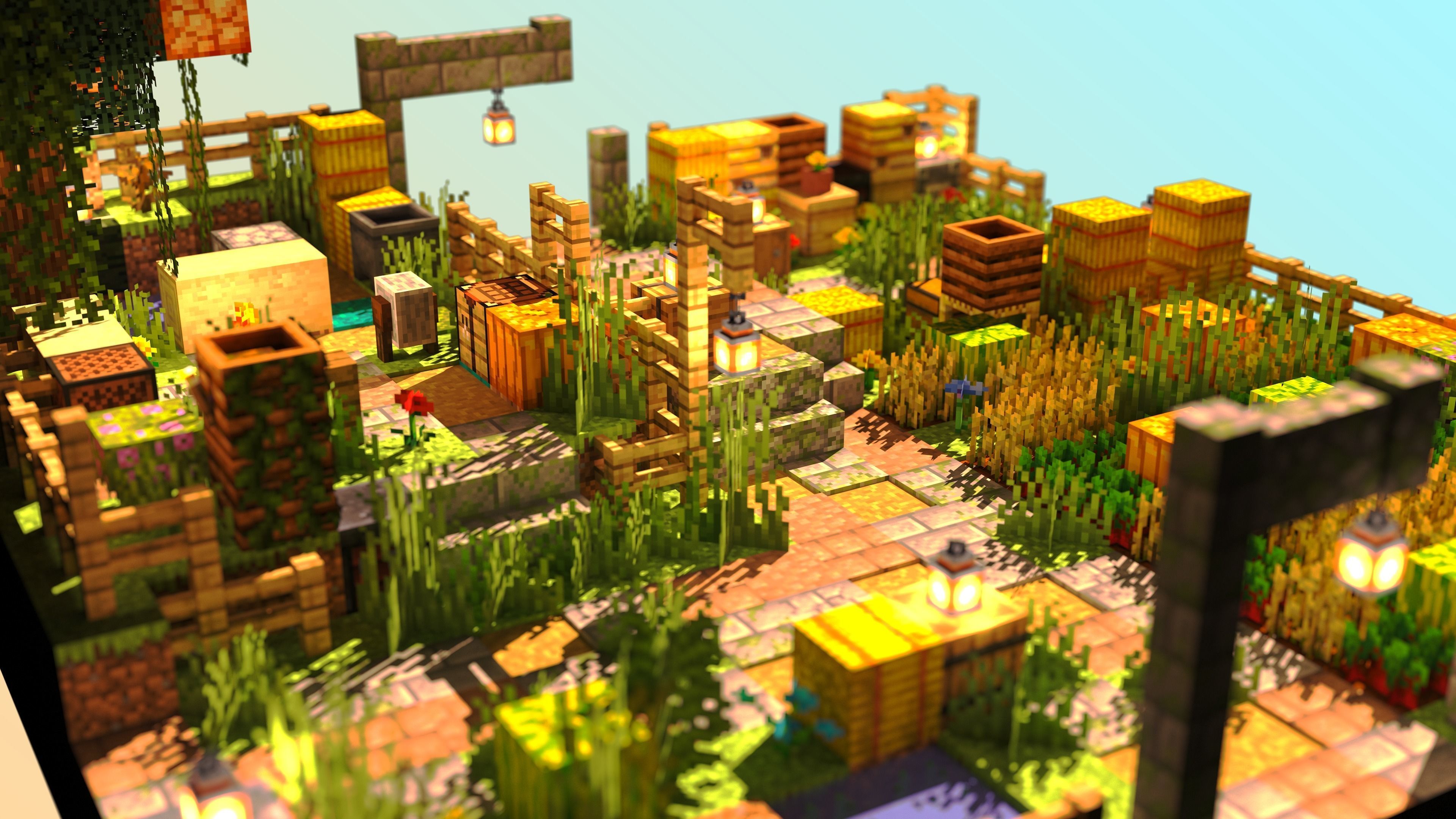 3D model Magical Minecraft Crossroads with campfire and shelter VR / AR ...