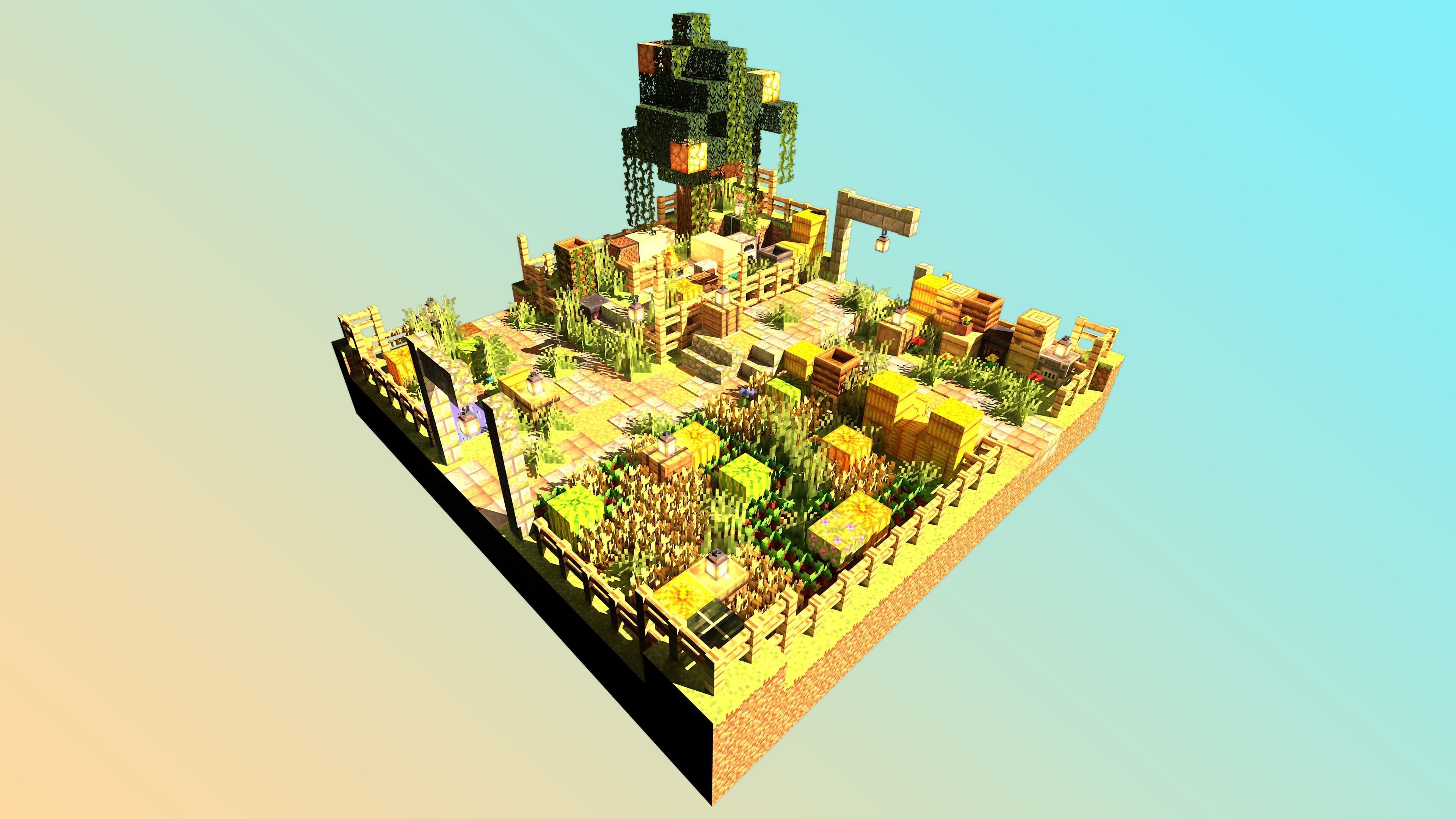 3D model Magical Minecraft Crossroads with campfire and shelter VR / AR ...