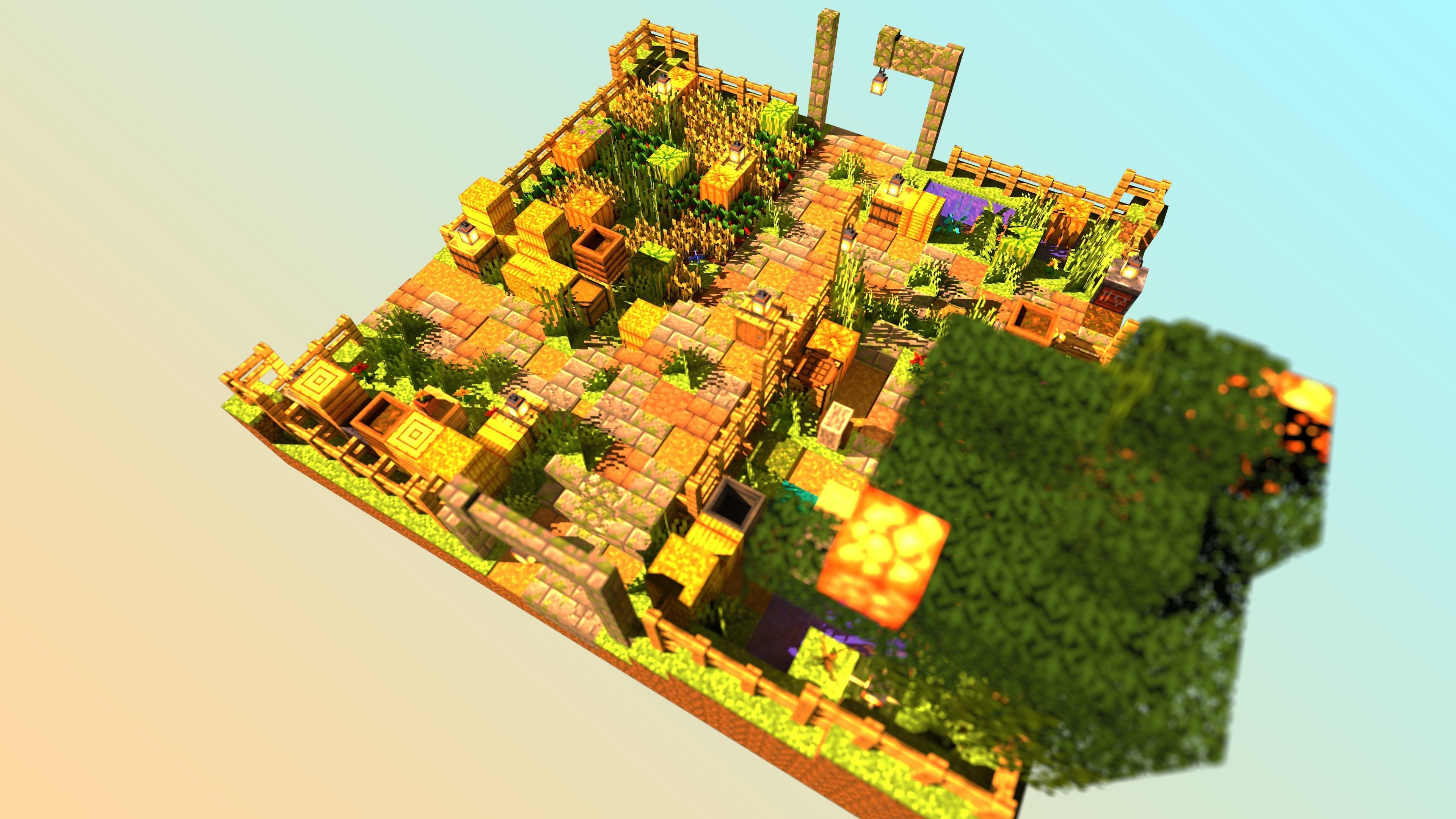 3D model Magical Minecraft Crossroads with campfire and shelter VR / AR ...