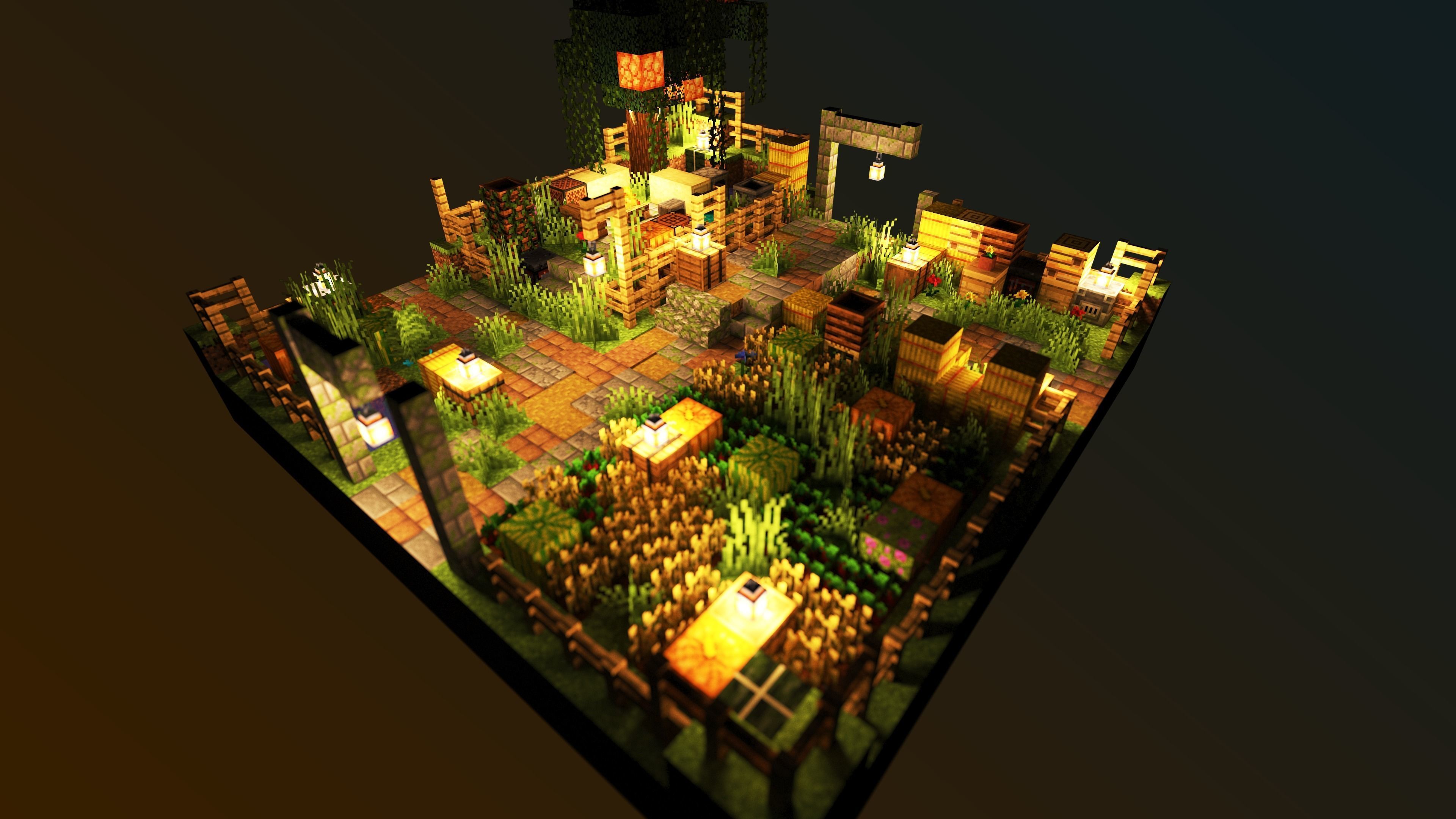 3D model Magical Minecraft Crossroads with campfire and shelter VR / AR ...