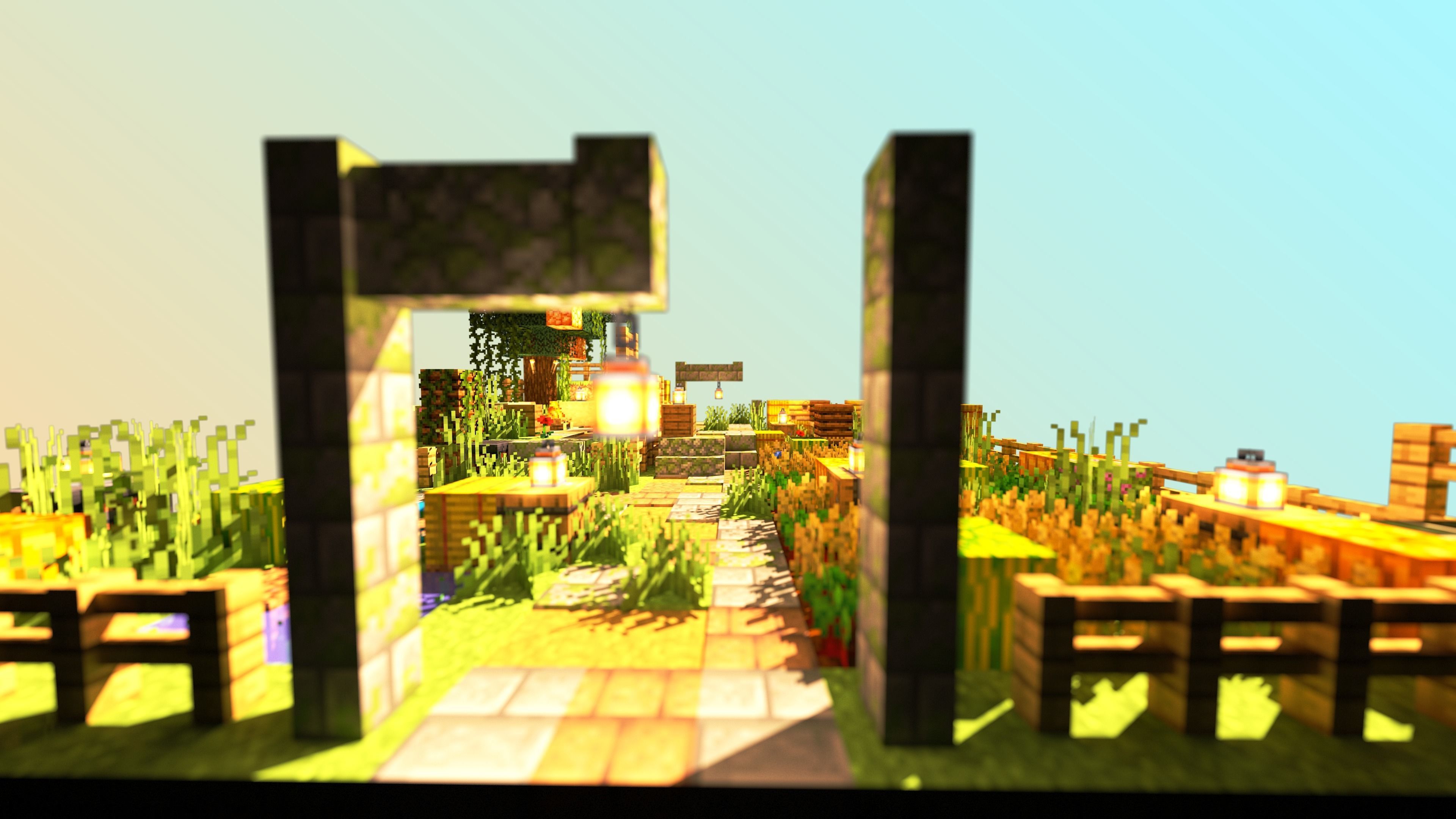 3D model Magical Minecraft Crossroads with campfire and shelter VR / AR ...