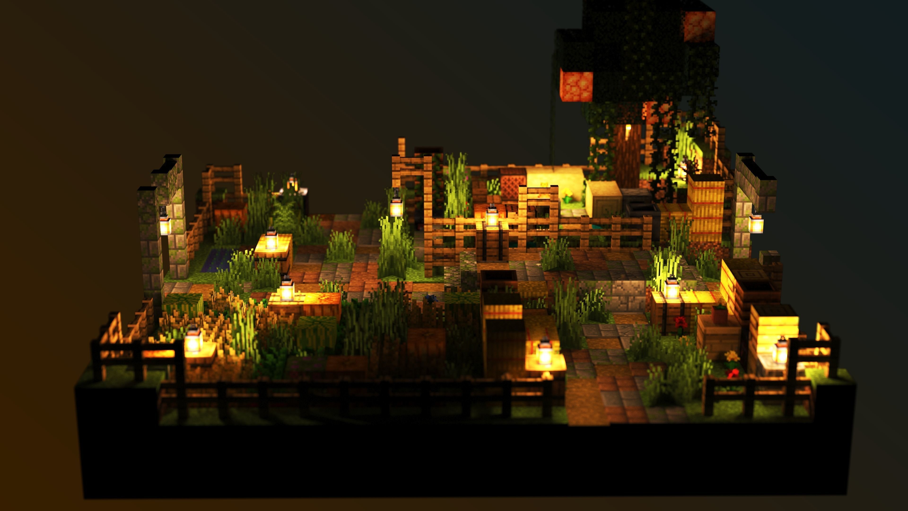 3D model Magical Minecraft Crossroads with campfire and shelter VR / AR ...