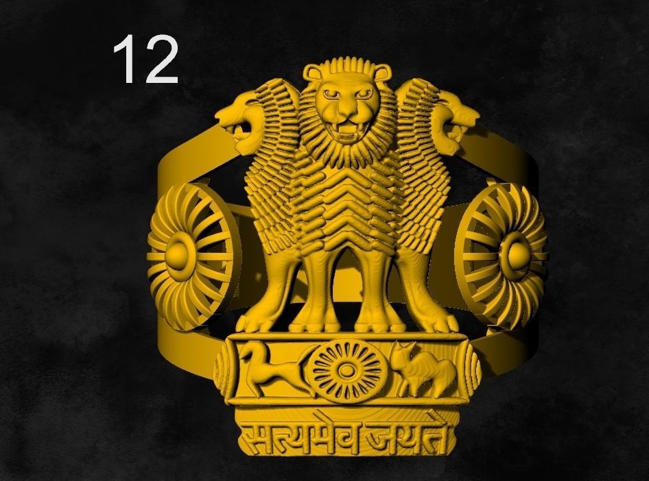 national emblem ring gold silver india 3D model 3D printable | CGTrader