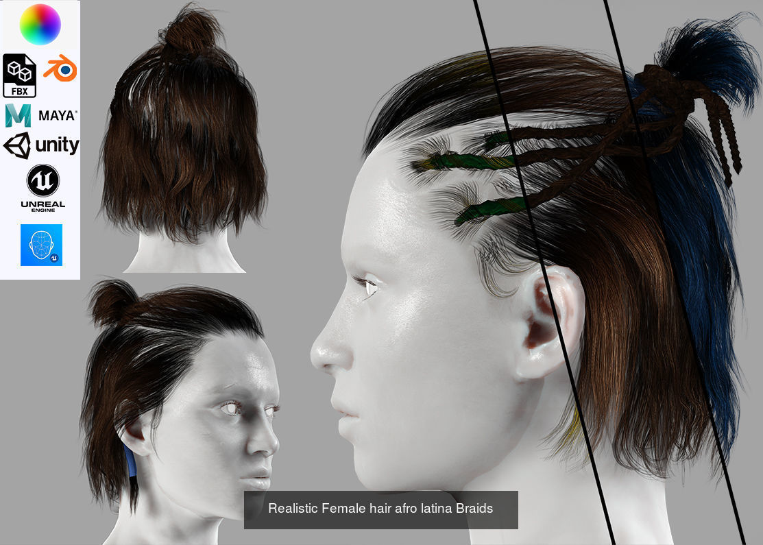 3D Model Collection 10 female hair pack hair card Pack 4 VR / AR / low ...