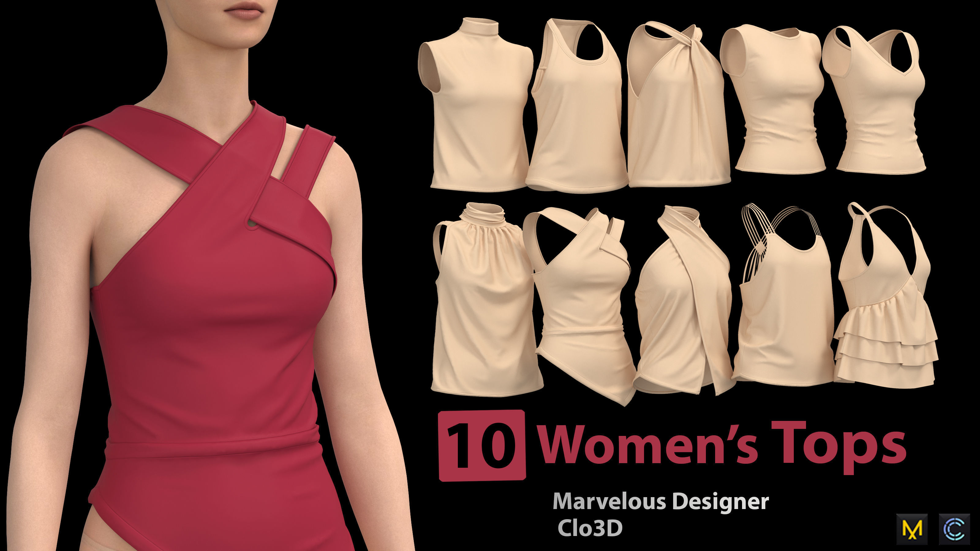 10 Womens Tops 3D model | CGTrader