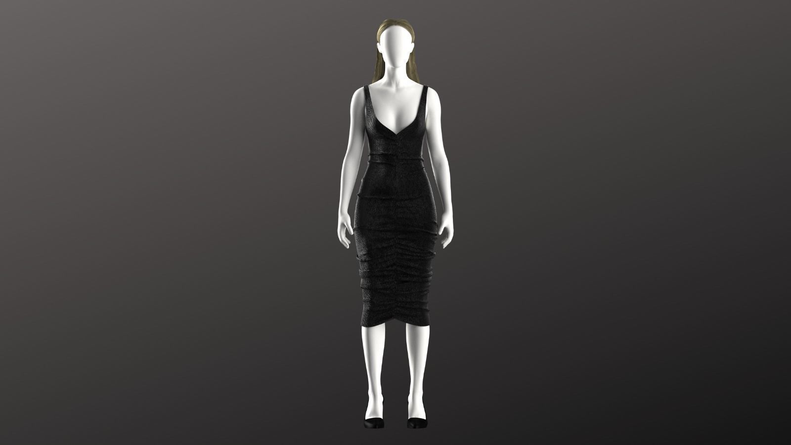 Woman Midi Black Dress Modeling in Clo3D - Mervelous Designer 3D model ...