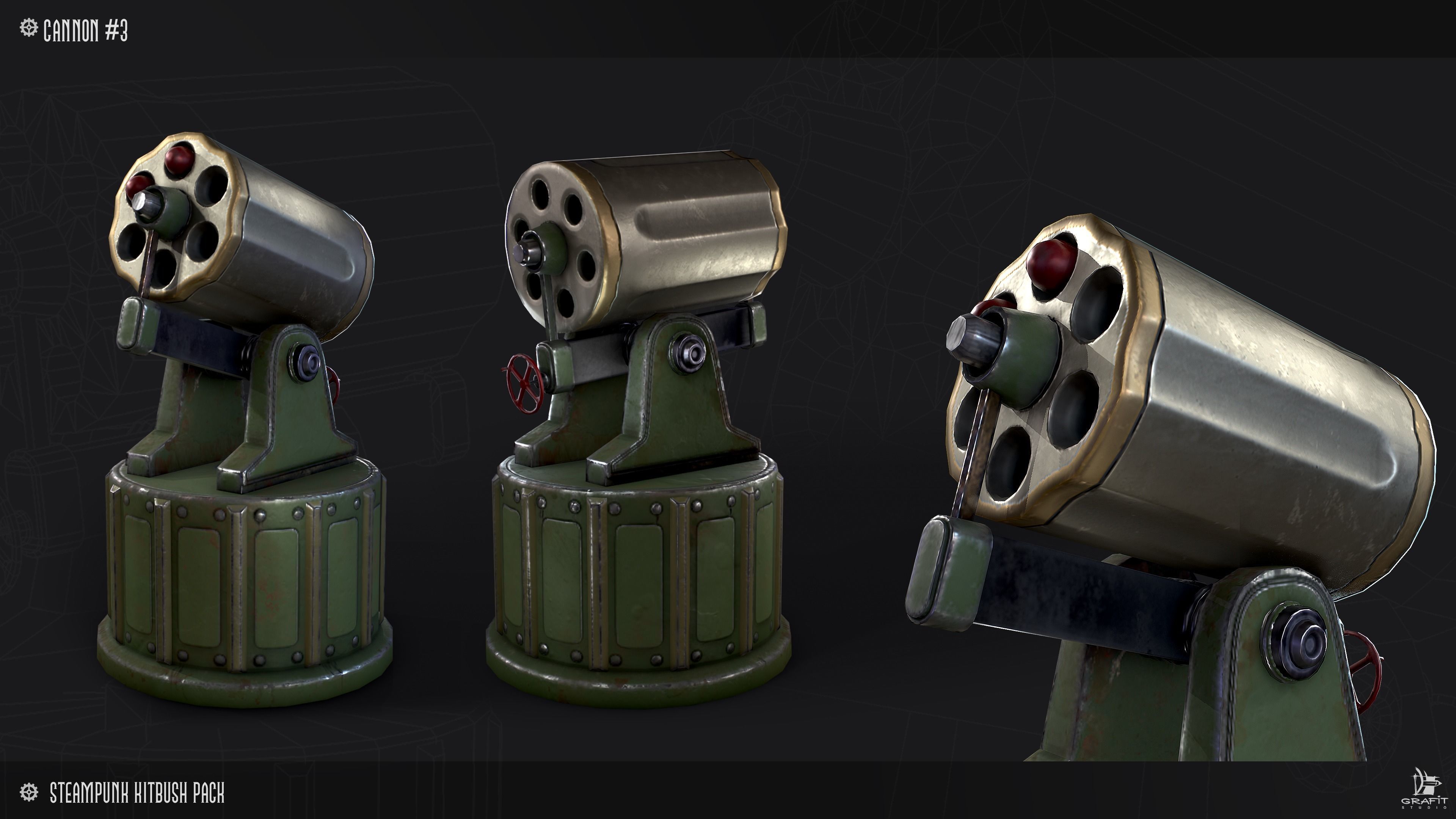 3D model Steampunk Cannon Model Pack Game Ready Kitbash Textured VR ...