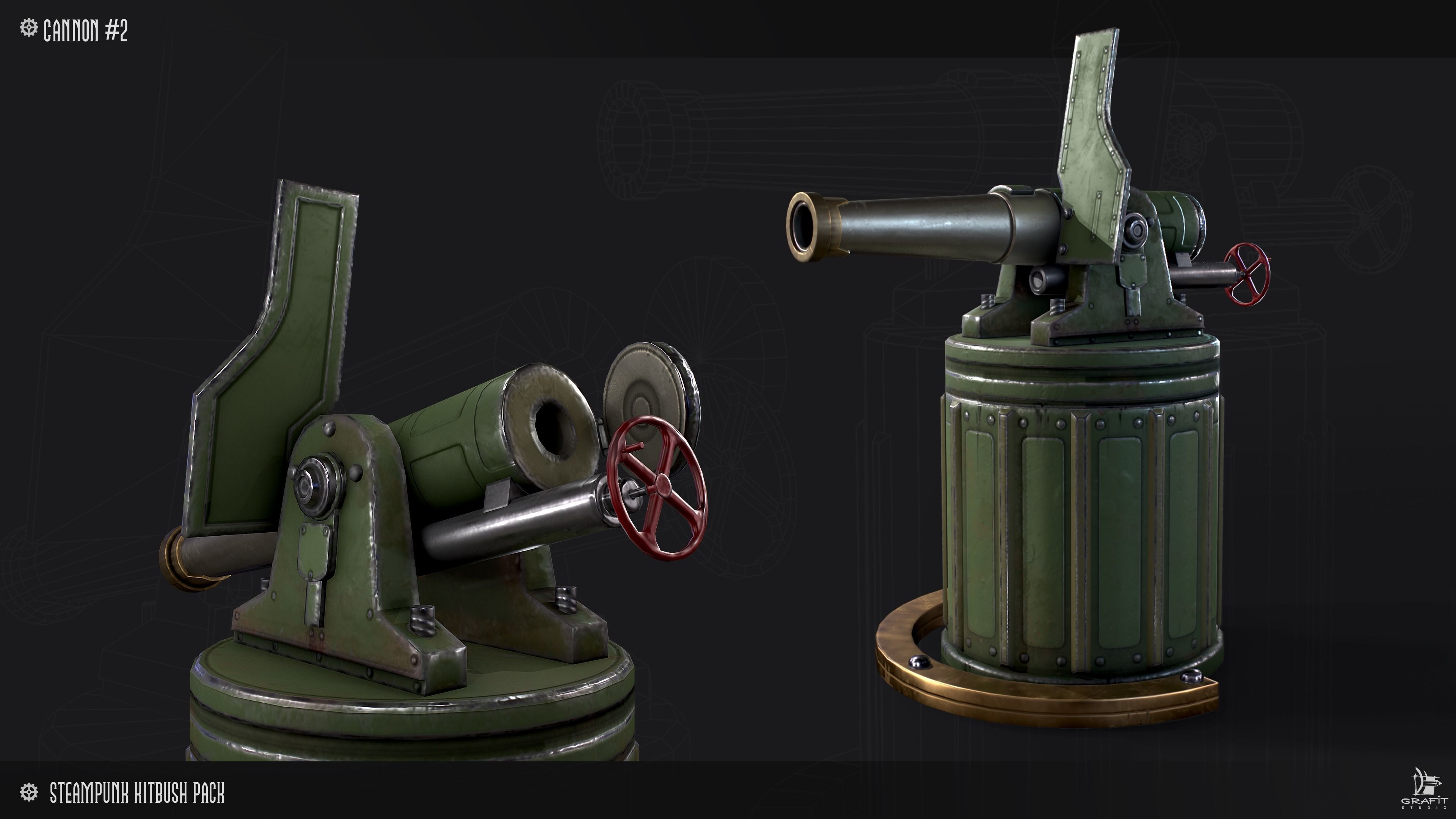 3D model Steampunk Cannon Model Pack Game Ready Kitbash Textured VR ...