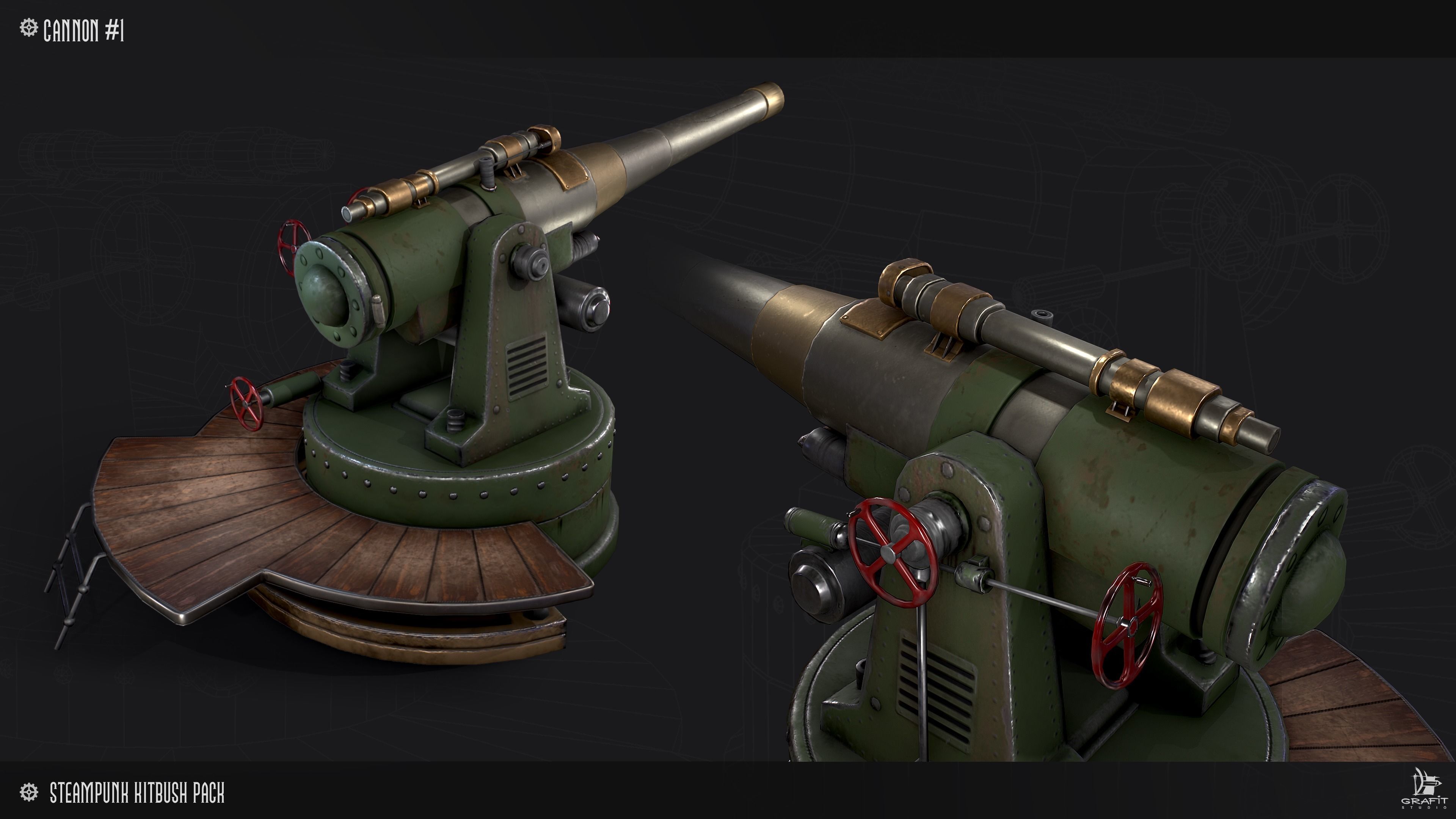3D model Steampunk Cannon Model Pack Game Ready Kitbash Textured VR ...