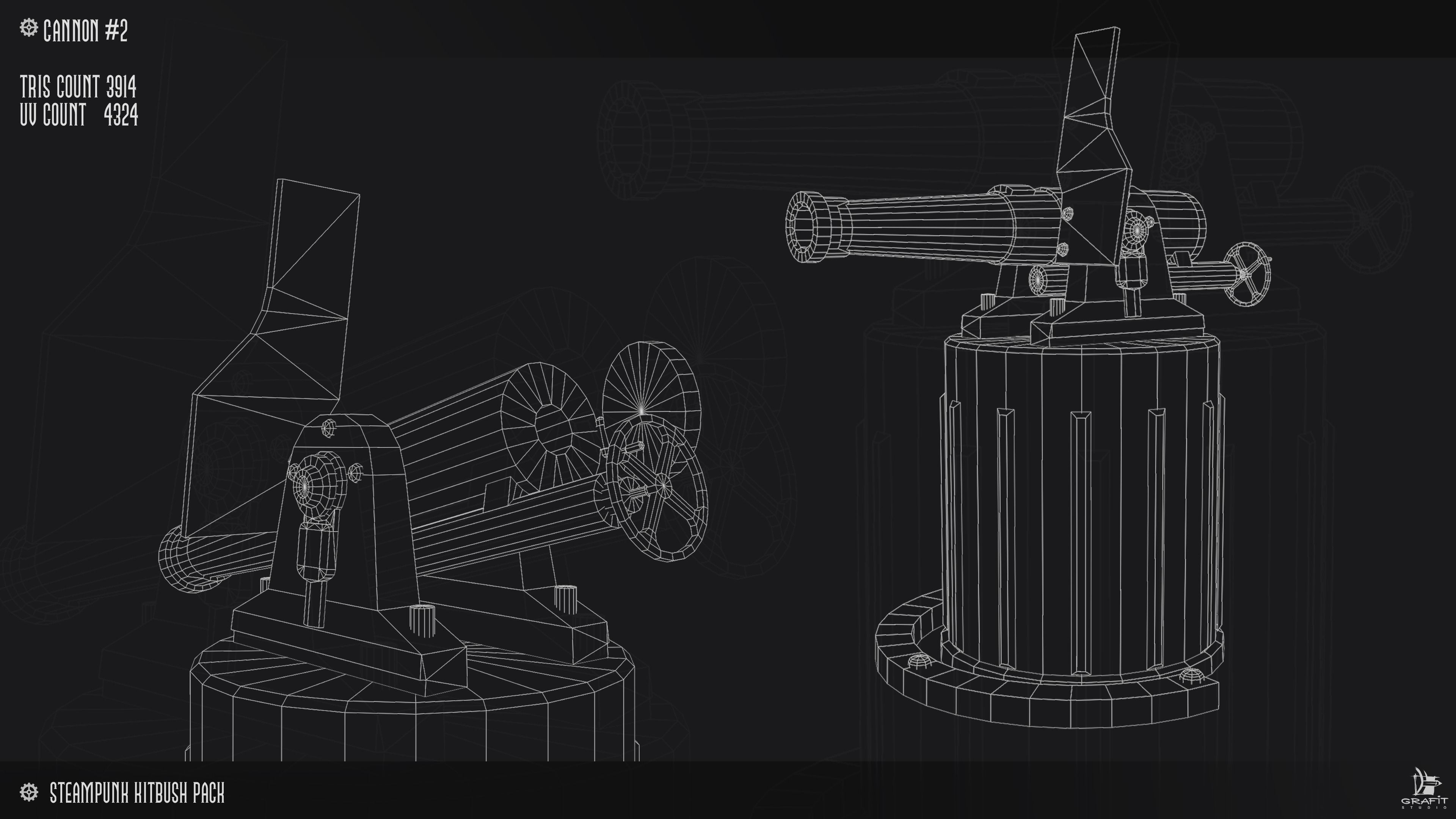 3D model Steampunk Cannon Model Pack Game Ready Kitbash Textured VR ...