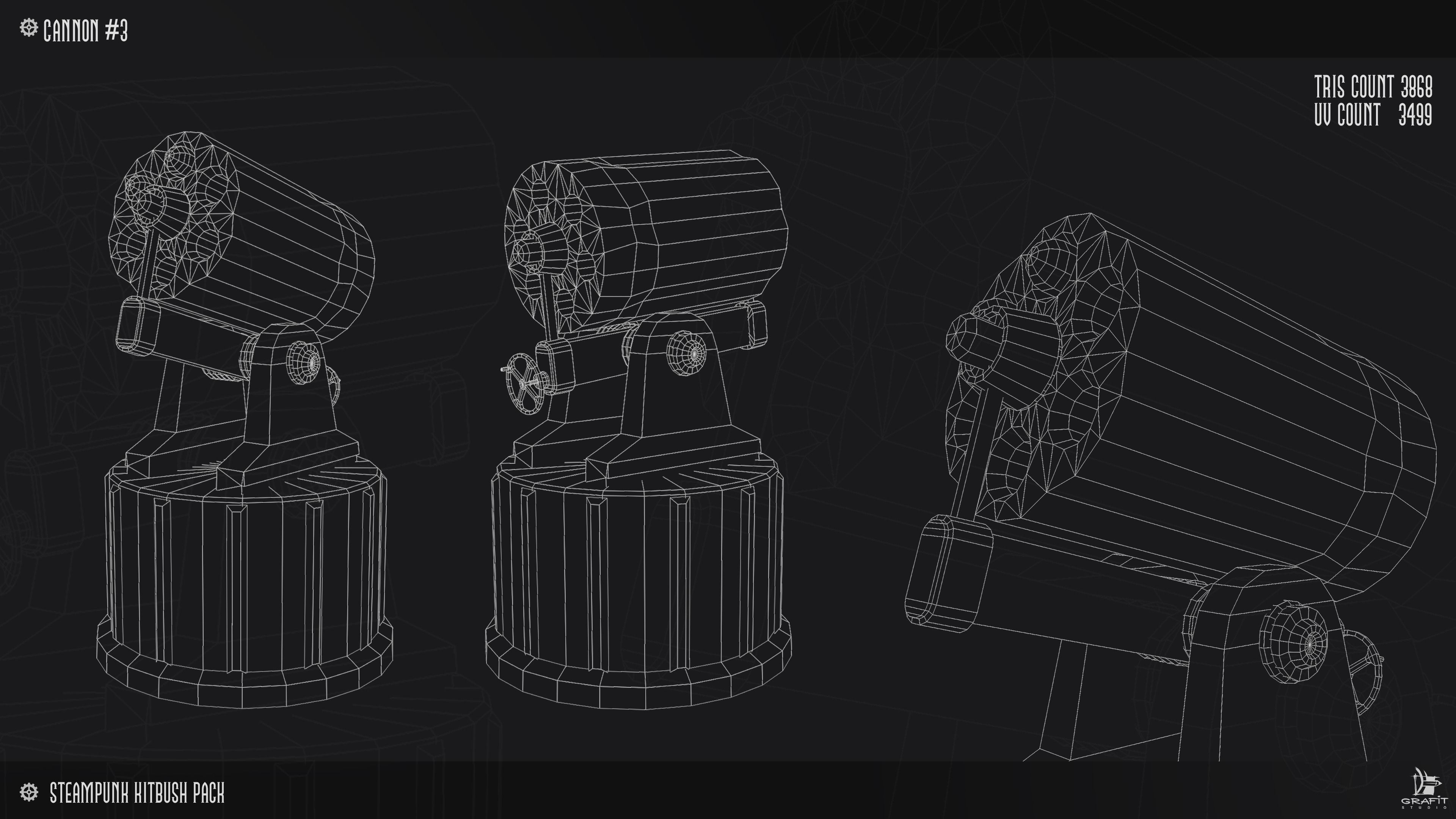 3D model Steampunk Cannon Model Pack Game Ready Kitbash Textured VR ...