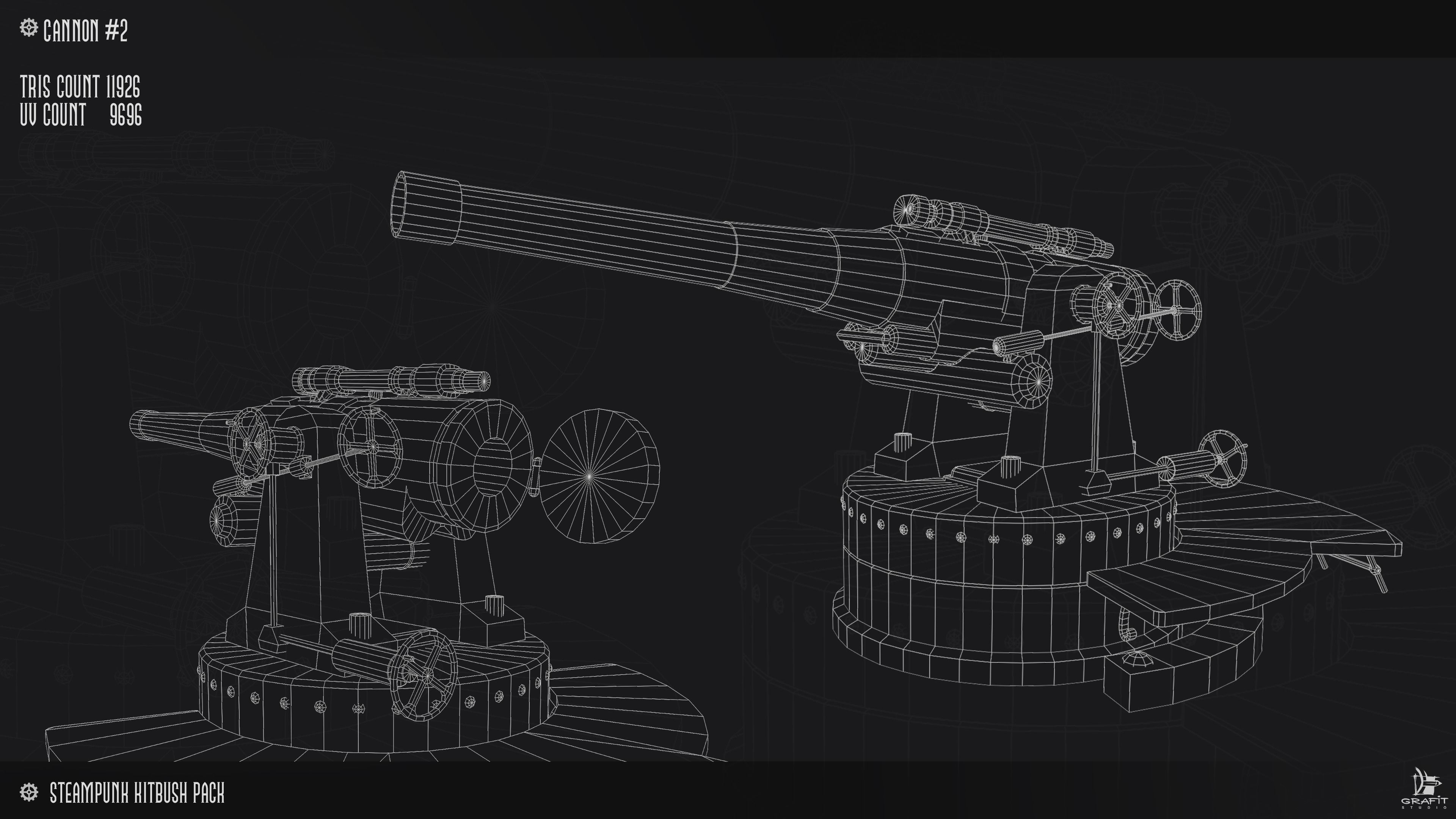 3D model Steampunk Cannon Model Pack Game Ready Kitbash Textured VR ...