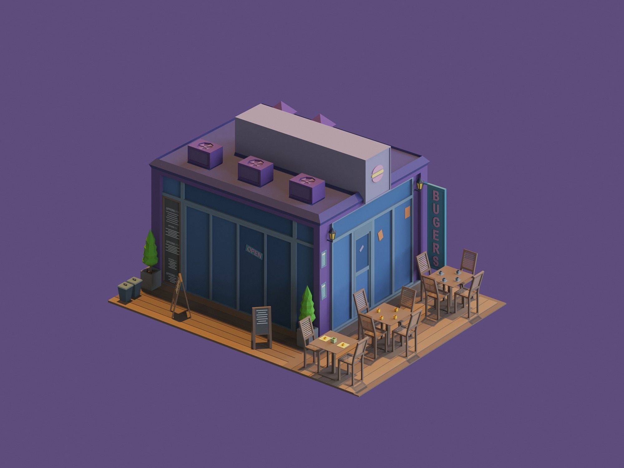 Low Poly Shops and Cafe Areas 3D model | CGTrader