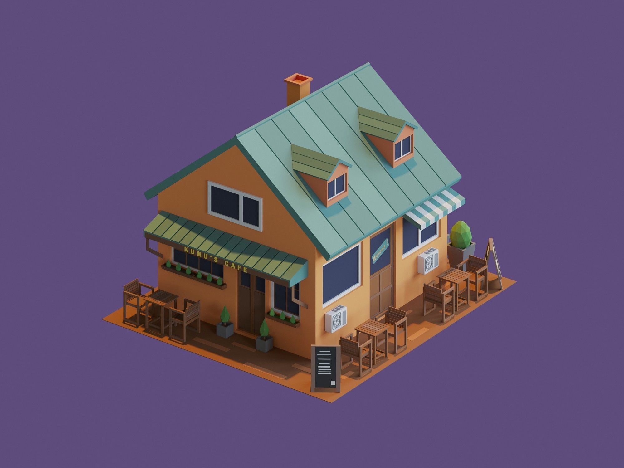 Low Poly Shops and Cafe Areas 3D model | CGTrader