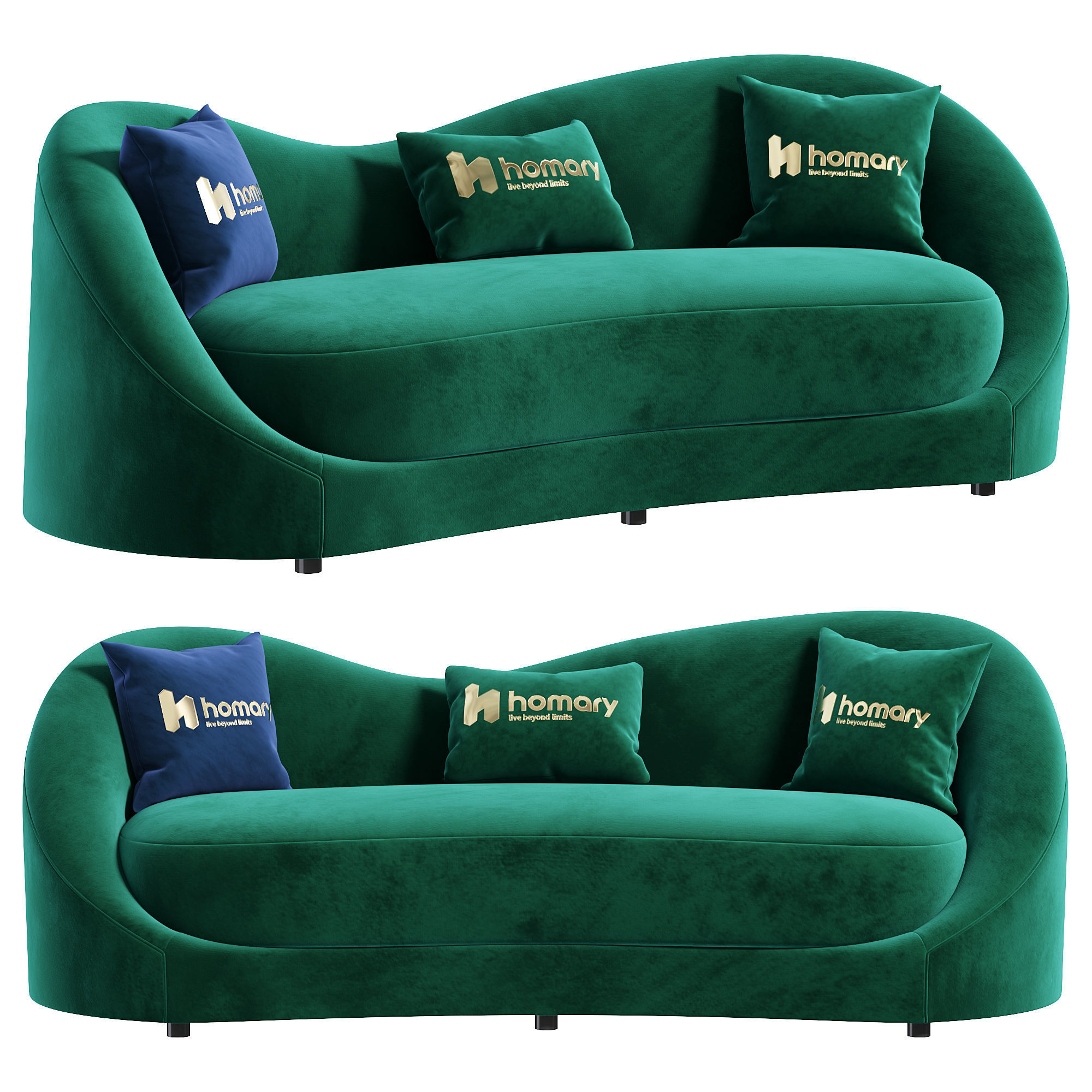 Luxury Green Velvet Upholstered Sofa by Homary 3D model | CGTrader
