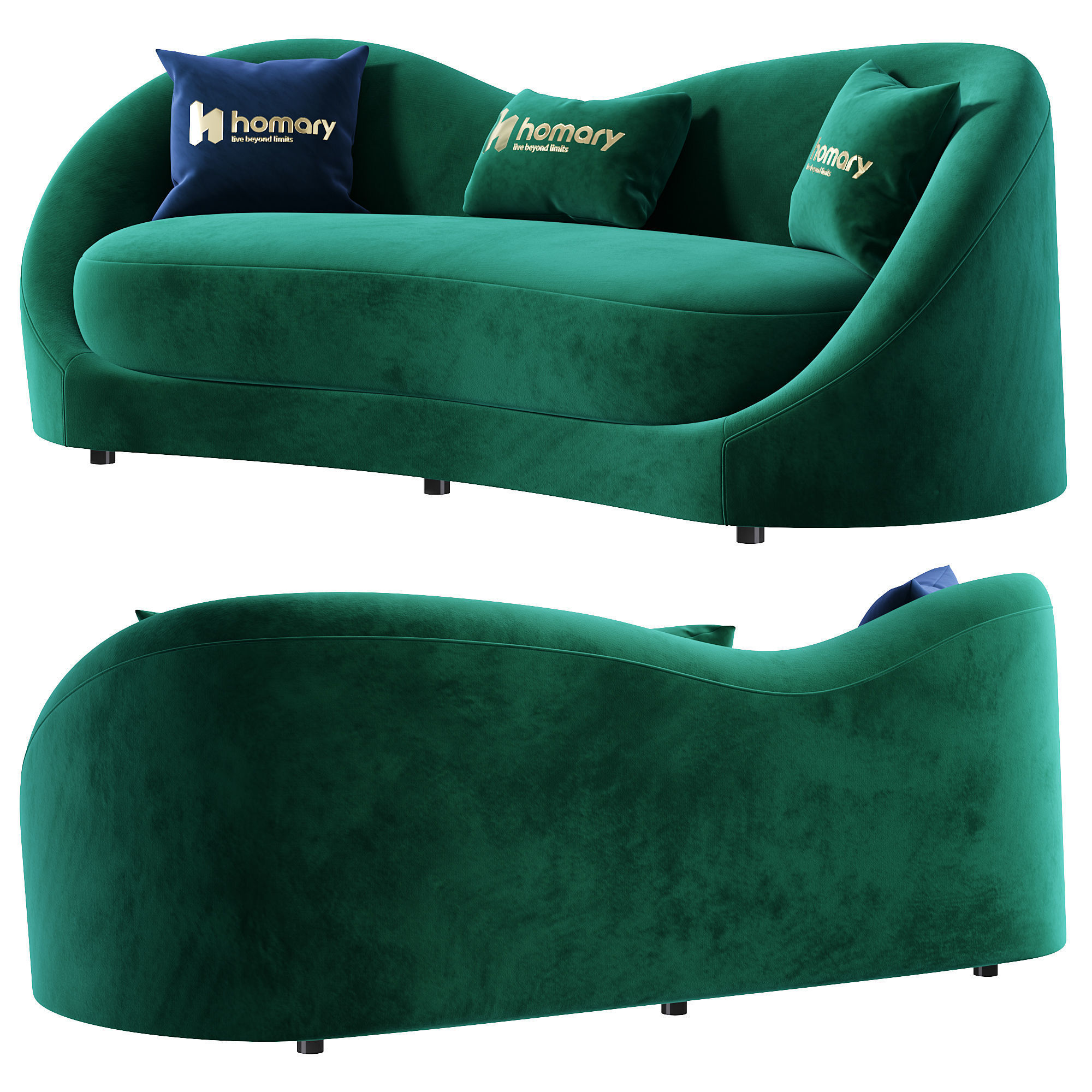Luxury Green Velvet Upholstered Sofa by Homary 3D model | CGTrader