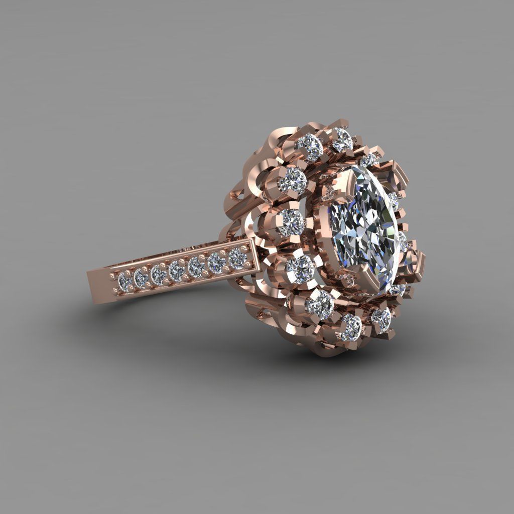 Rose Gold Women Diamond Ring 3D print model 3D model 3D printable ...