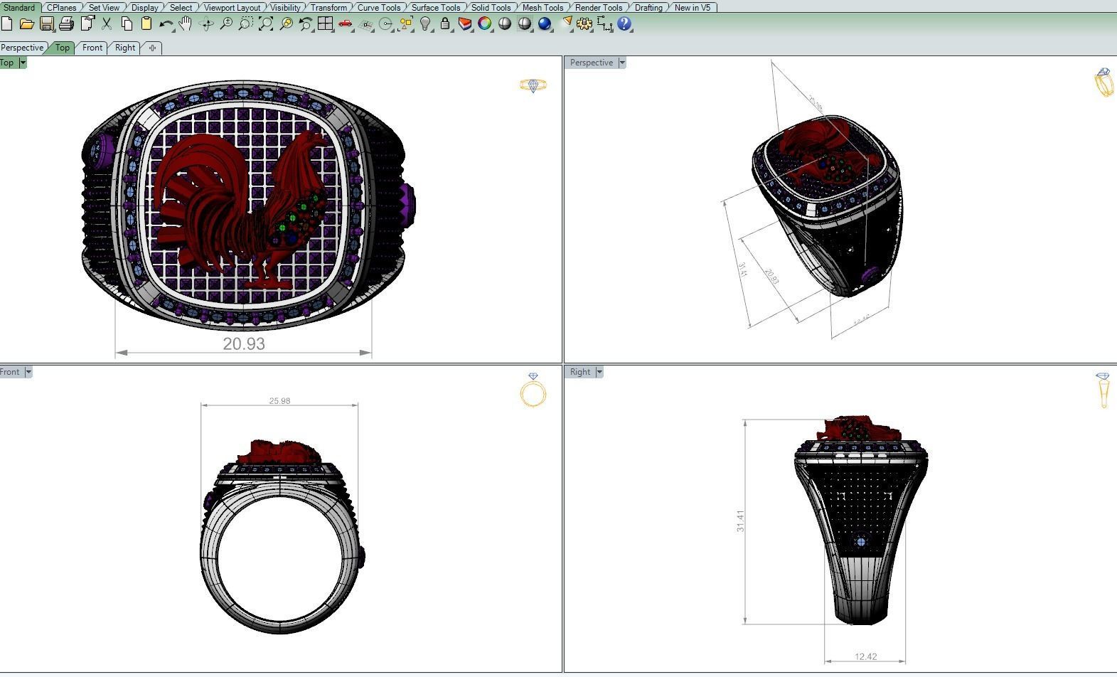 rooster ring-Anillo Gallo 3D model 3D printable | CGTrader