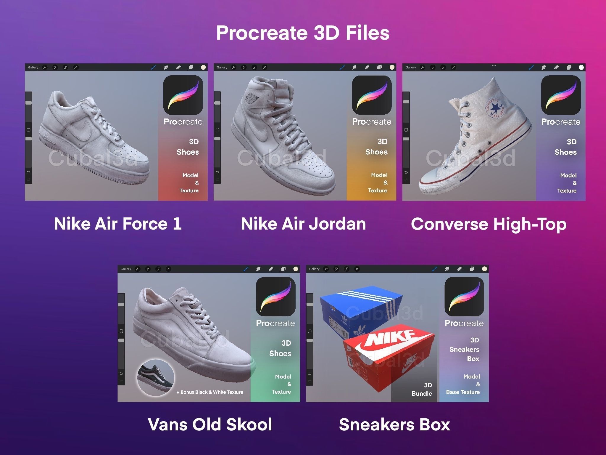Custom Sneakers 3D Model Set for Procreate 3D model | CGTrader