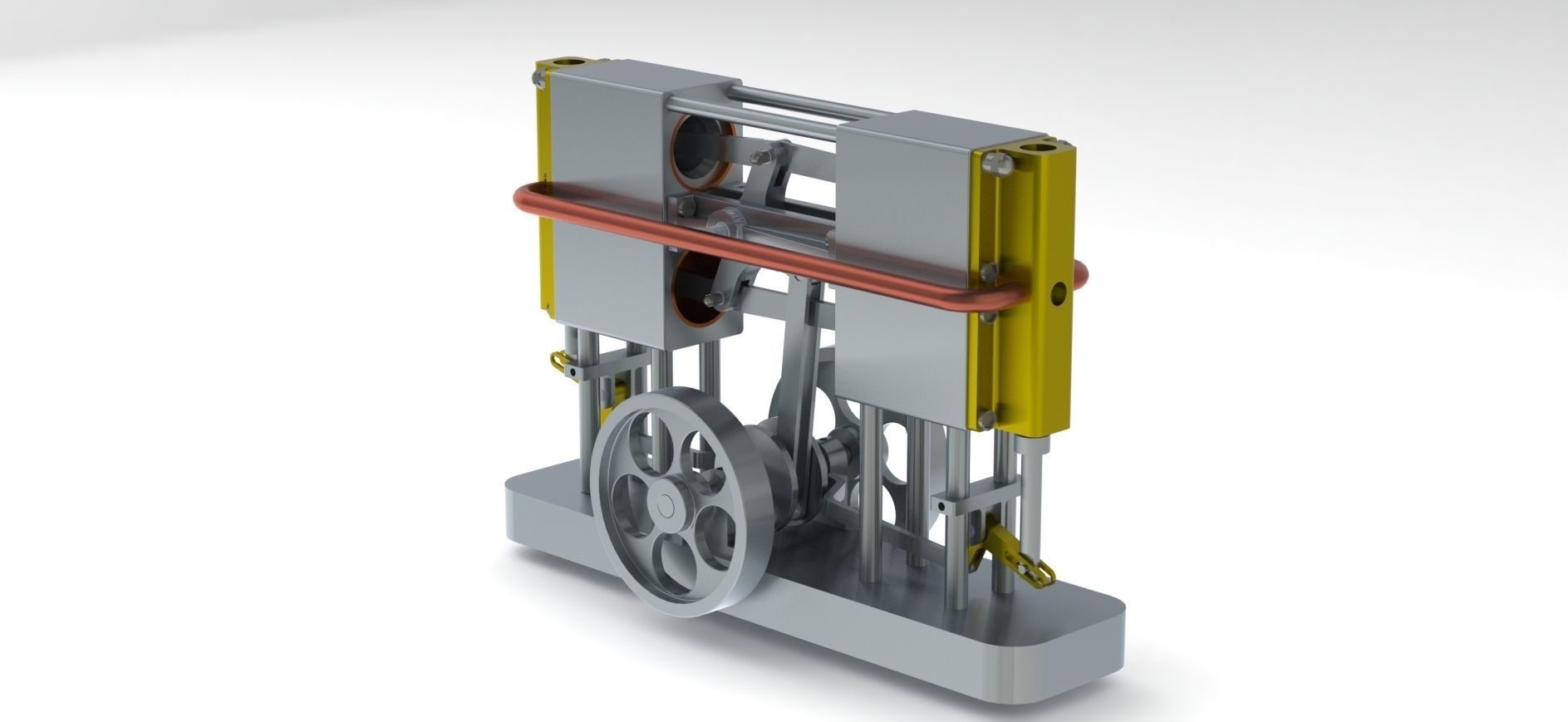 4 cylinder steam engine with rocking crosshead 3D model | CGTrader