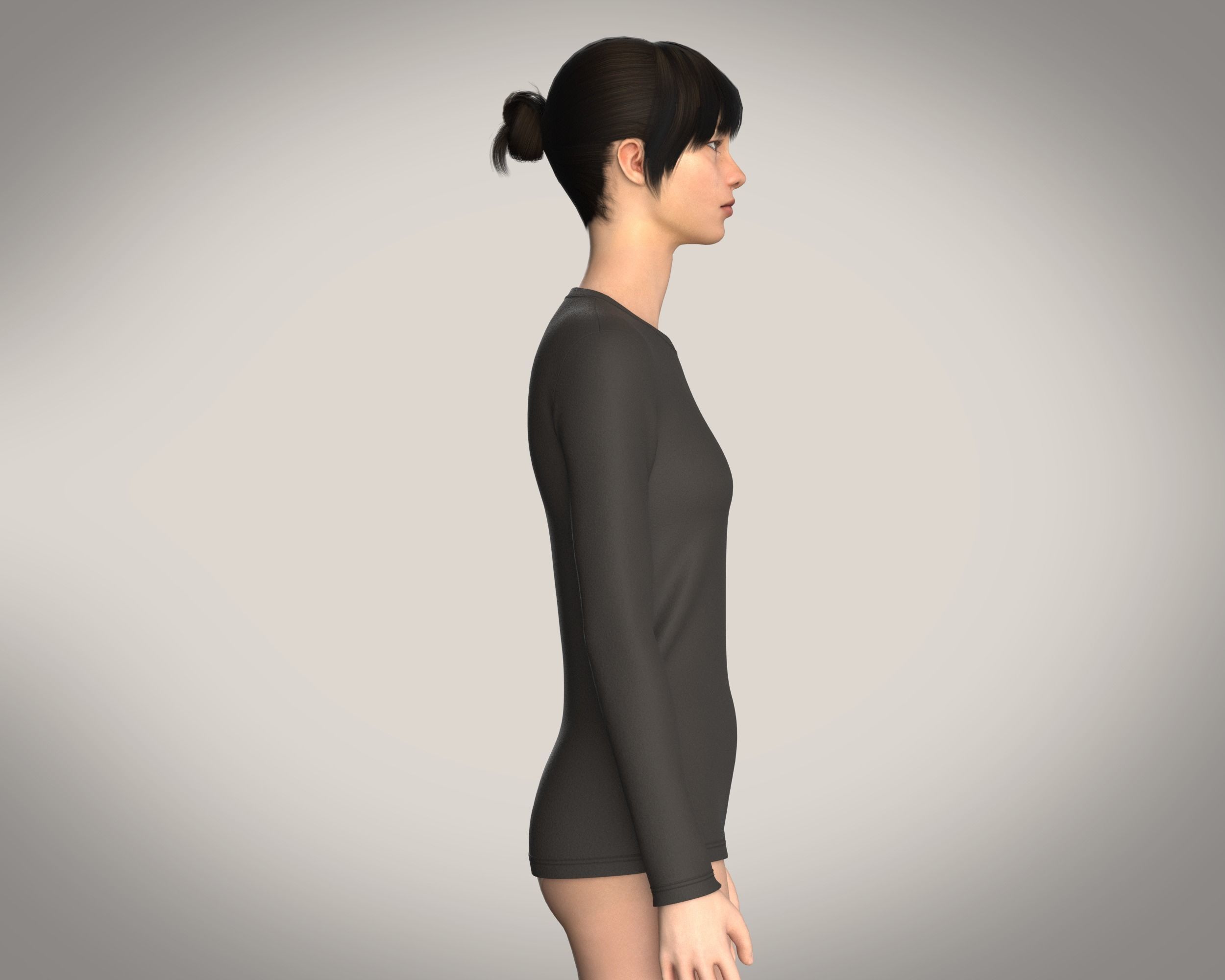 Girls Long Sleeve Tshirt-Single Color 3D model | CGTrader