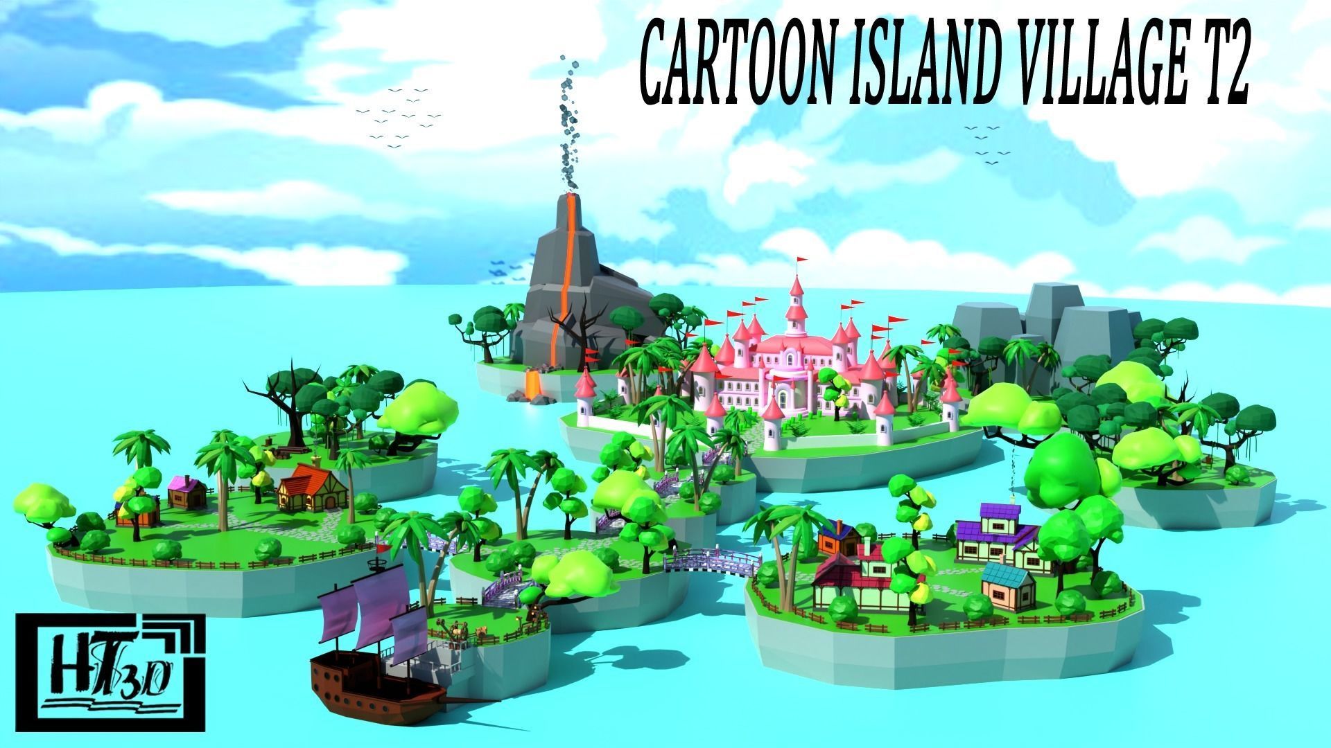 3D model Cartoon island village T2 VR / AR / low-poly | CGTrader