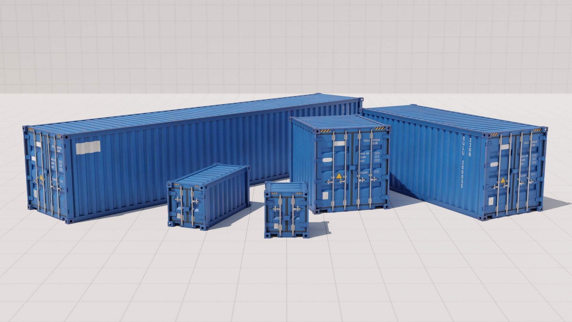 3D model Containers - 5 sizes - Blue VR / AR / low-poly | CGTrader