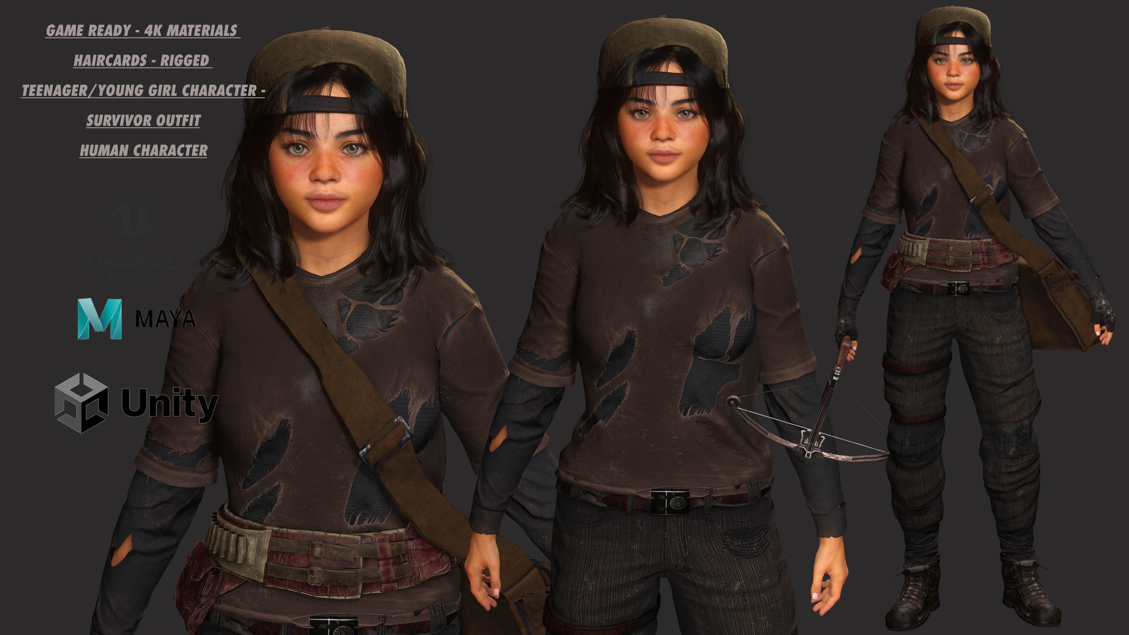 3D model AAA 3D REALISTIC CHARACTER -TEENAGE GIRL SURVIVOR APOCALYPTIC ...