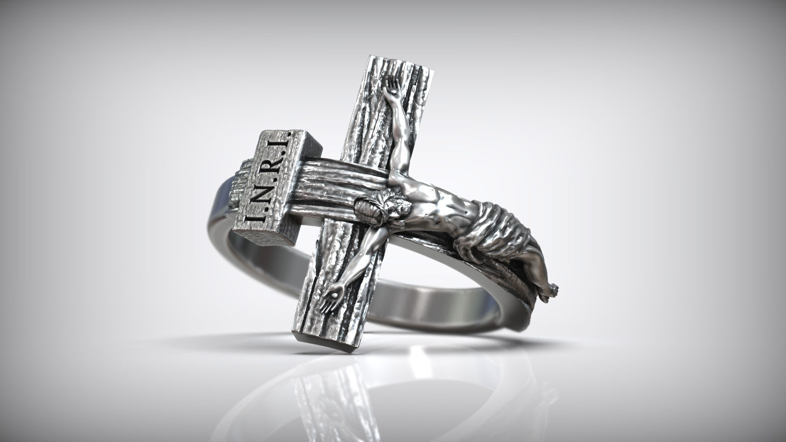 Jesus Christ Crucifix Cross Christian Ring 3D model 3D printable | CGTrader