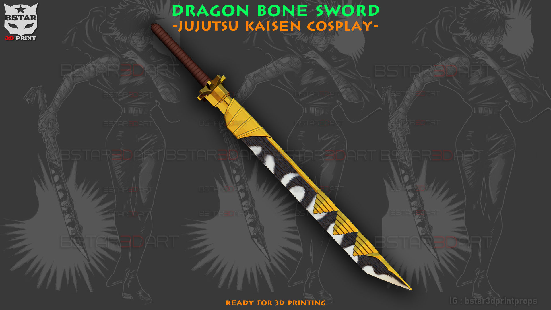 Dragon Bone Sword - Maki Weapon - Jujutsu Kaisen Cosplay 3D model 3D printable | CGTrader