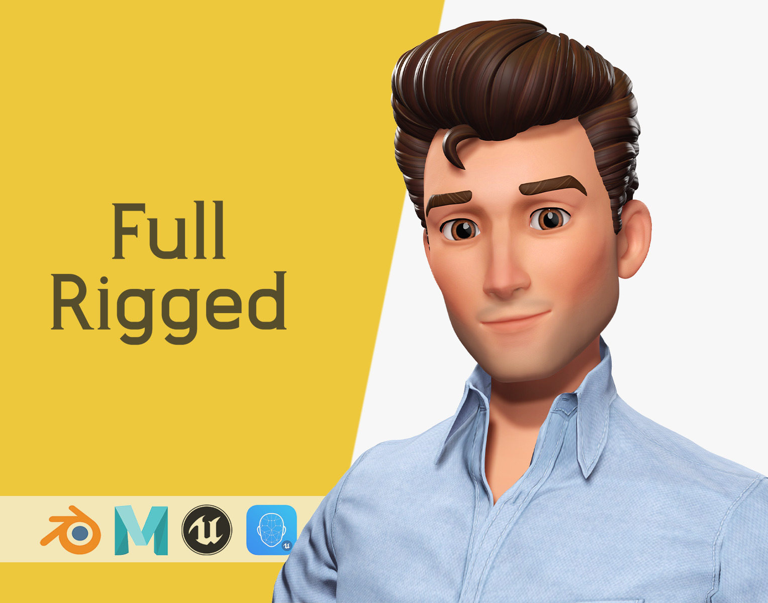 3D model Classic Cartoon Man Rigged model RealTime Male 3D toon VR / AR ...