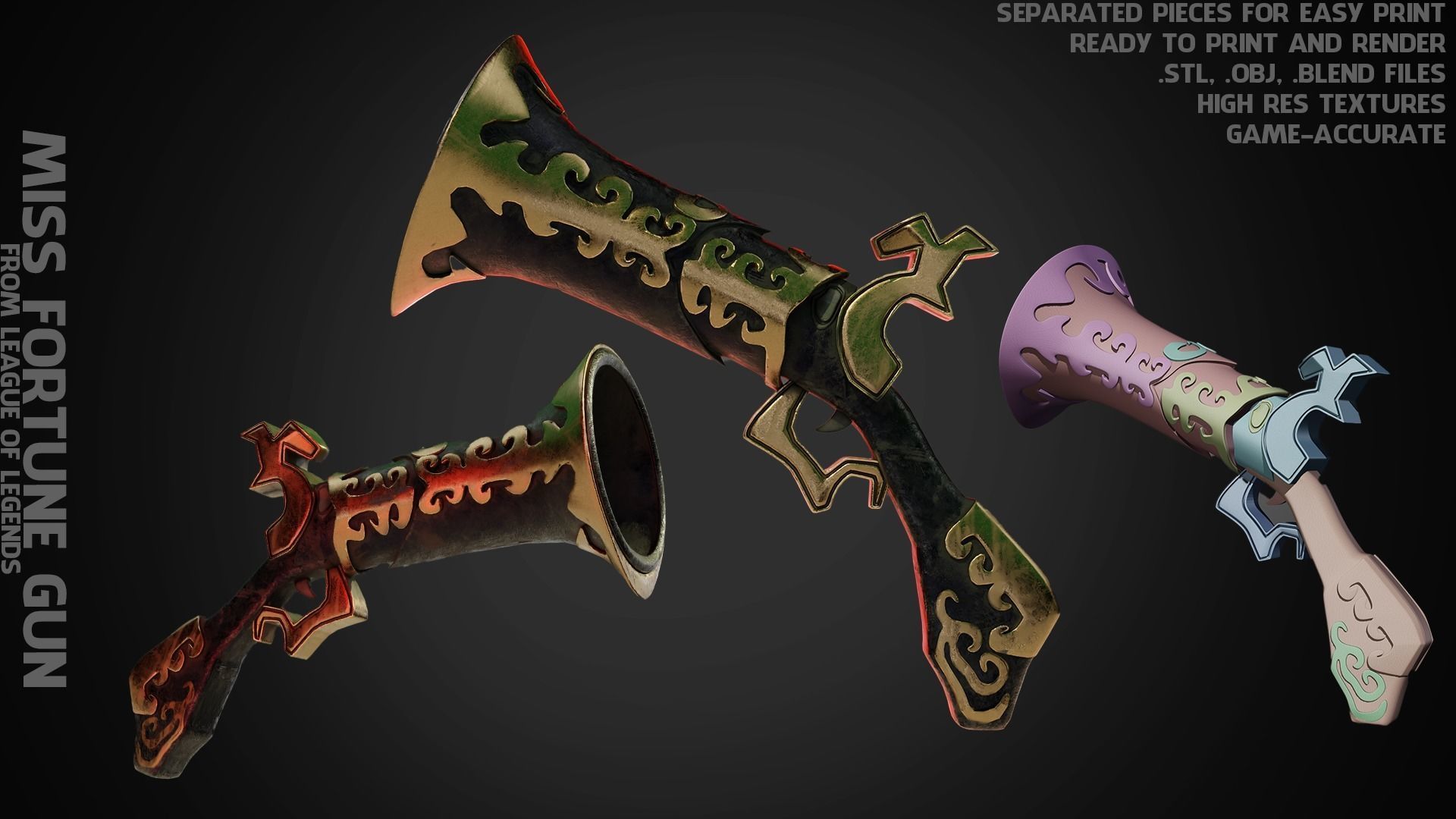 League of Legends Miss Fortune Gun for Cosplay 3D model 3D printable ...