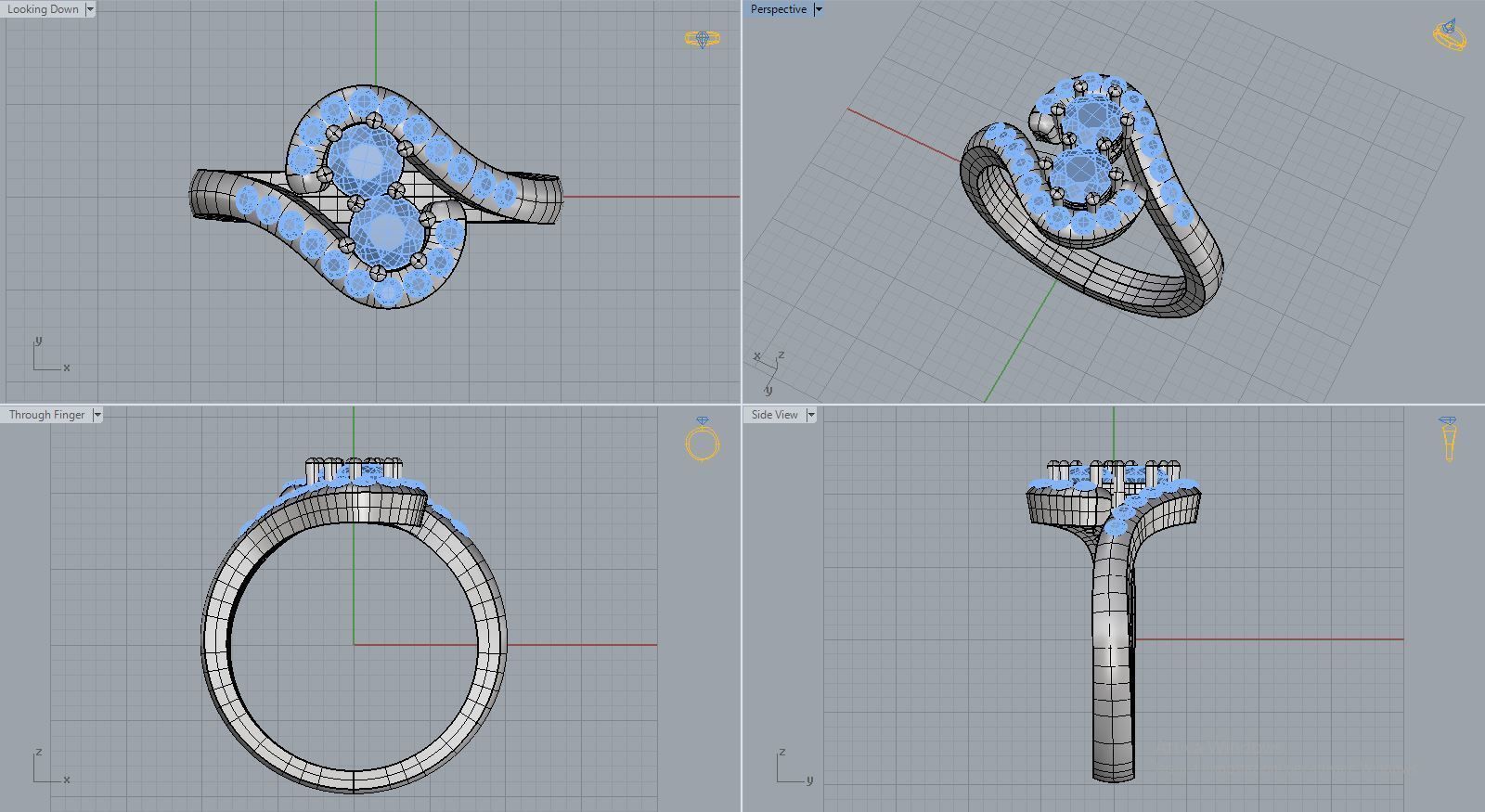 Ring Contrarier with 2 diamond and side setting 3D model | CGTrader