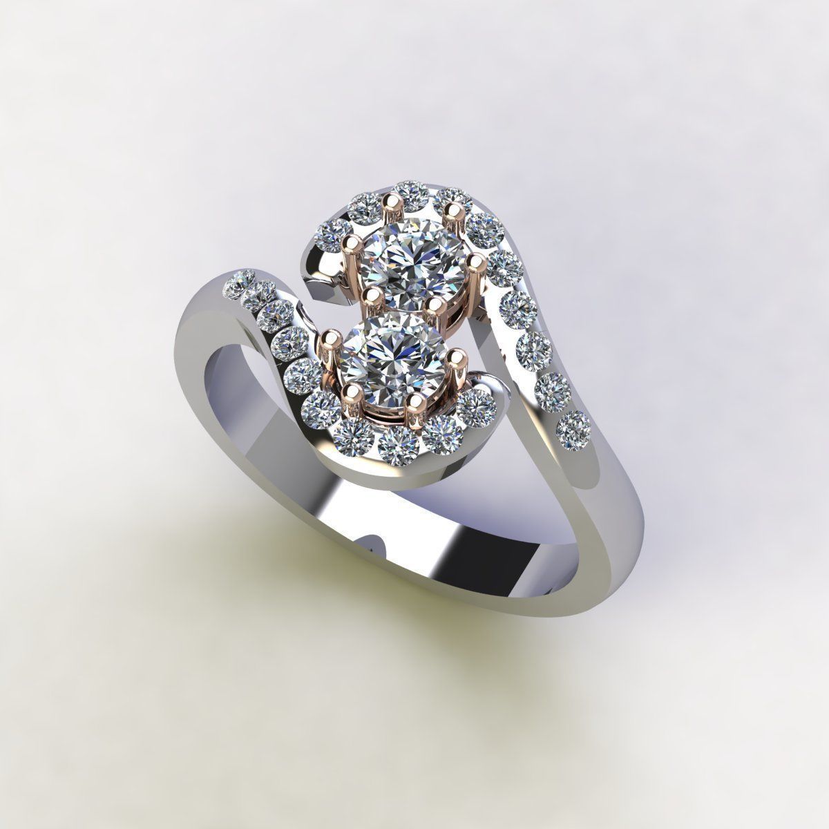Ring Contrarier with 2 diamond and side setting 3D model | CGTrader