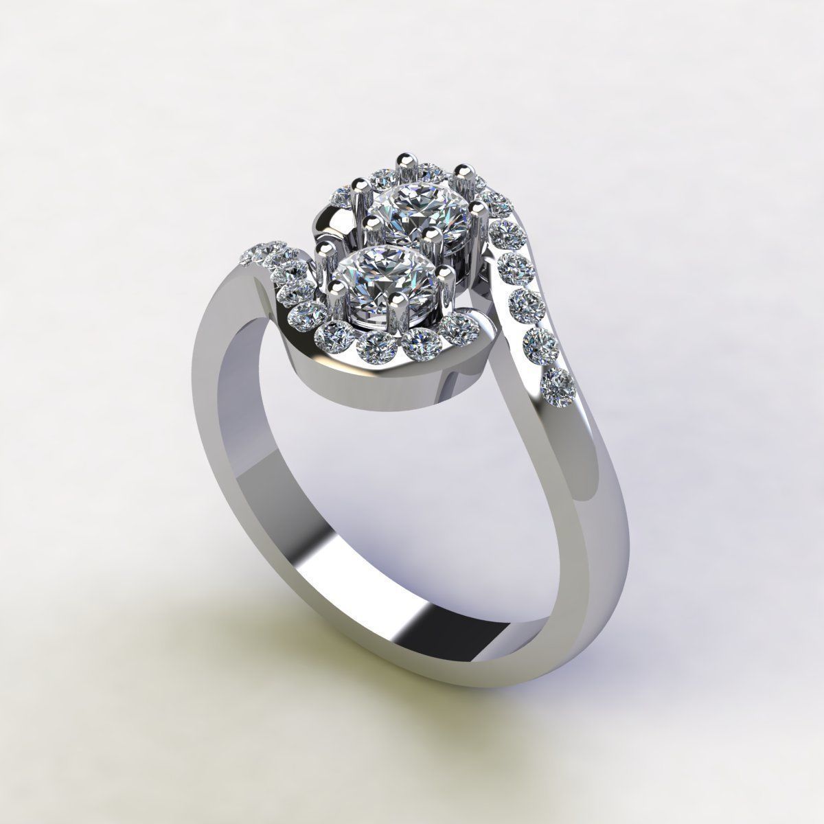 Ring Contrarier with 2 diamond and side setting 3D model | CGTrader
