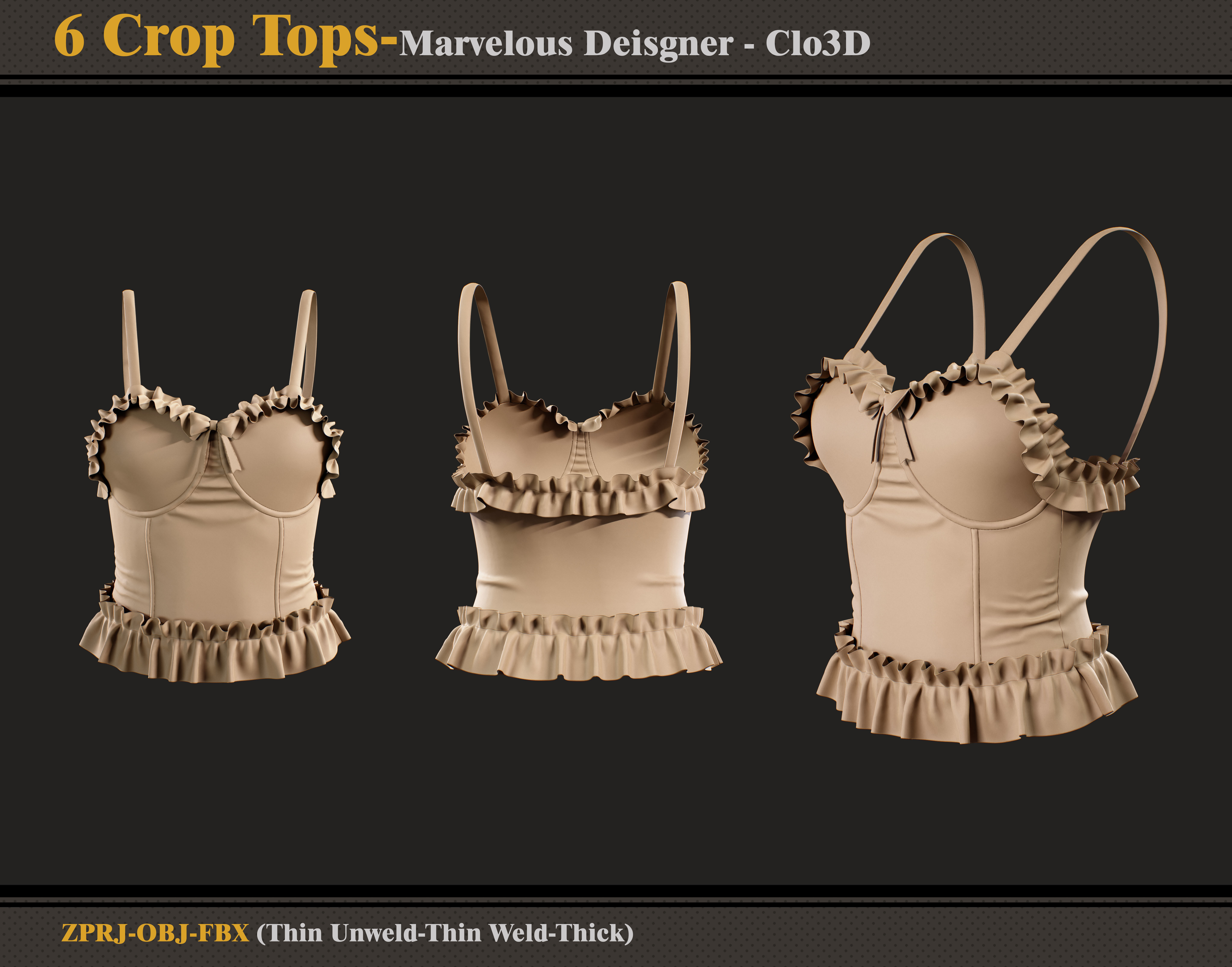 6 Crop Tops-Marvelous Designer-Clo3D-ZPRJ - FBX - OBJ 3D model | CGTrader