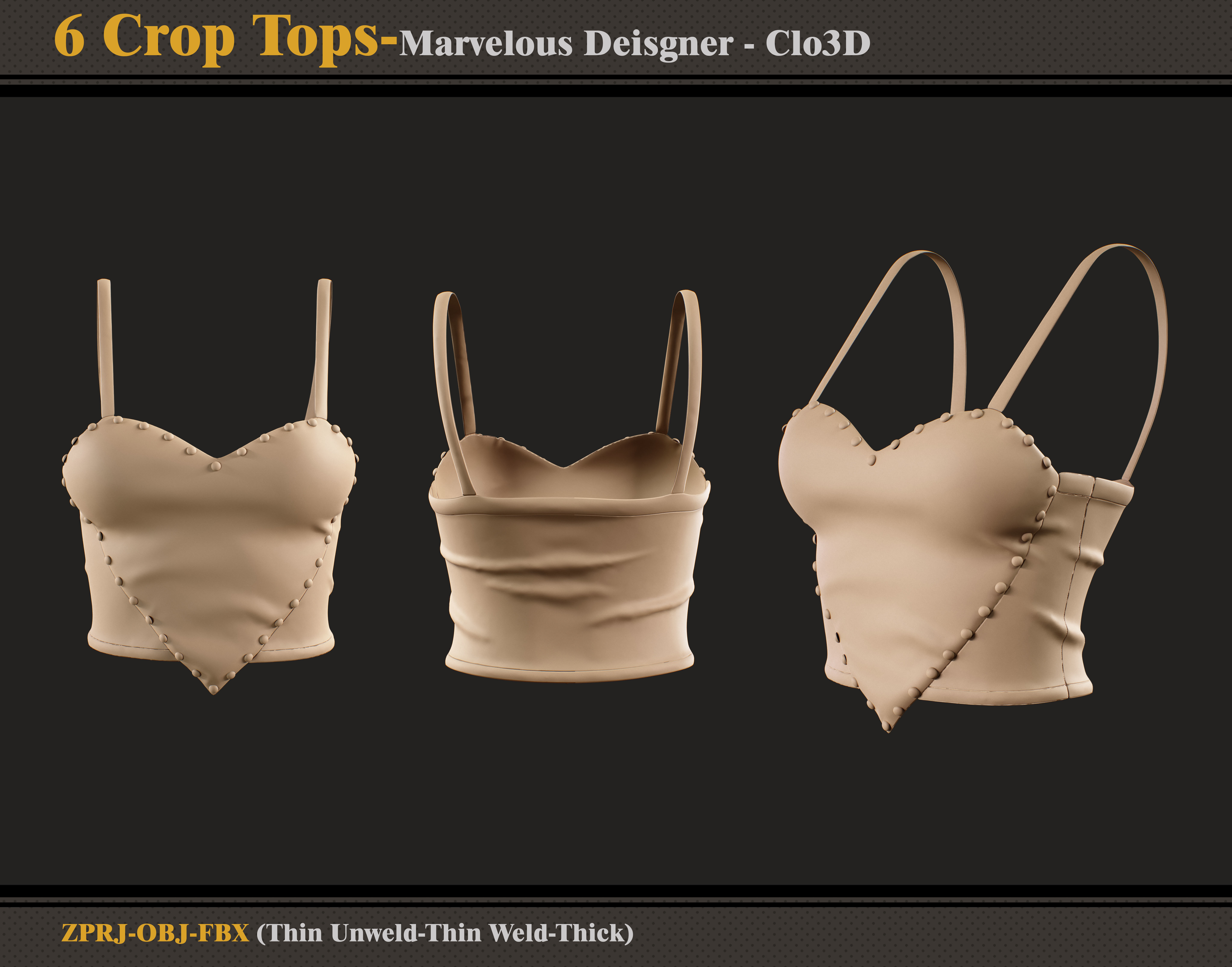 6 Crop Tops-Marvelous Designer-Clo3D-ZPRJ - FBX - OBJ 3D model | CGTrader