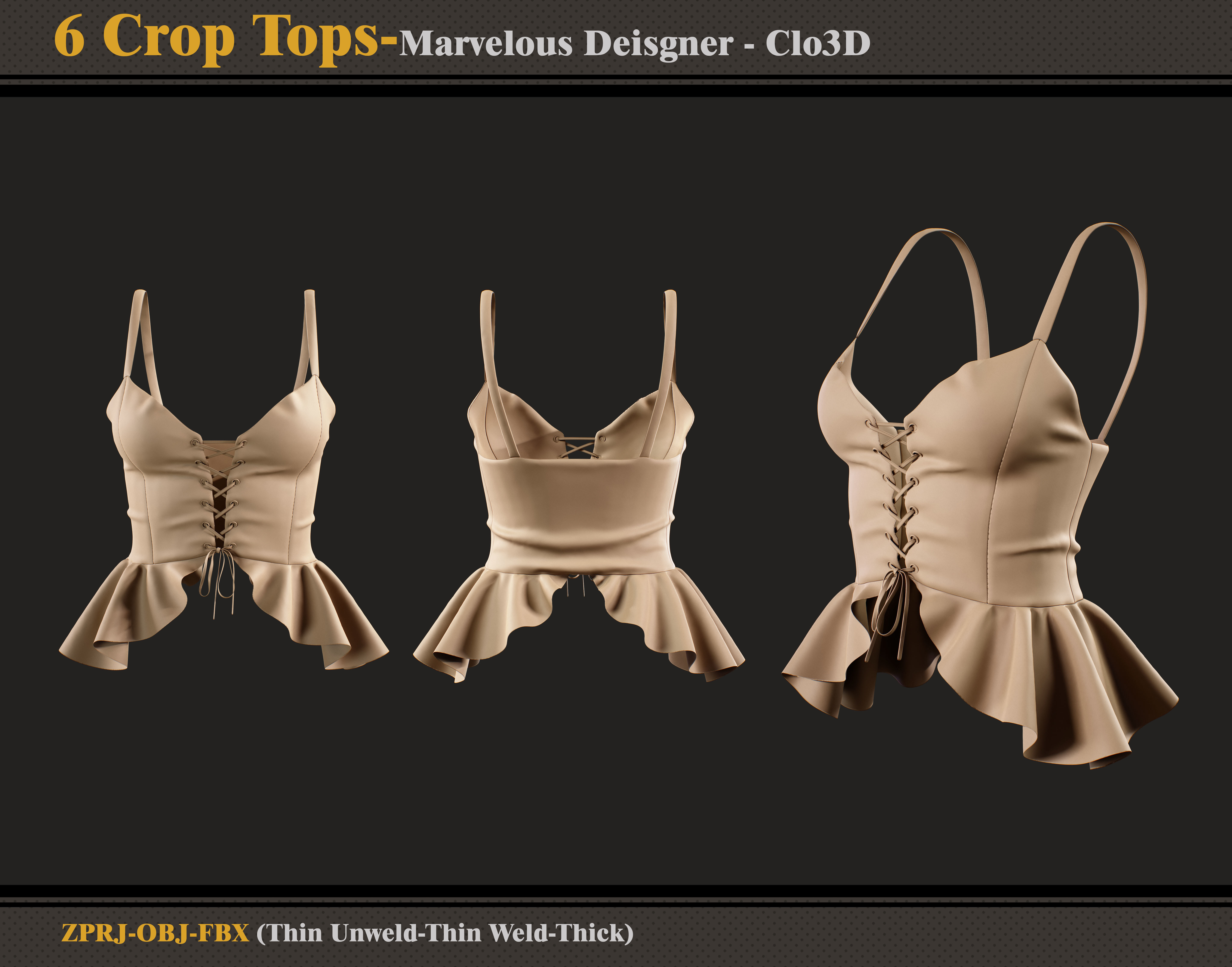 6 Crop Tops-Marvelous Designer-Clo3D-ZPRJ - FBX - OBJ 3D model | CGTrader