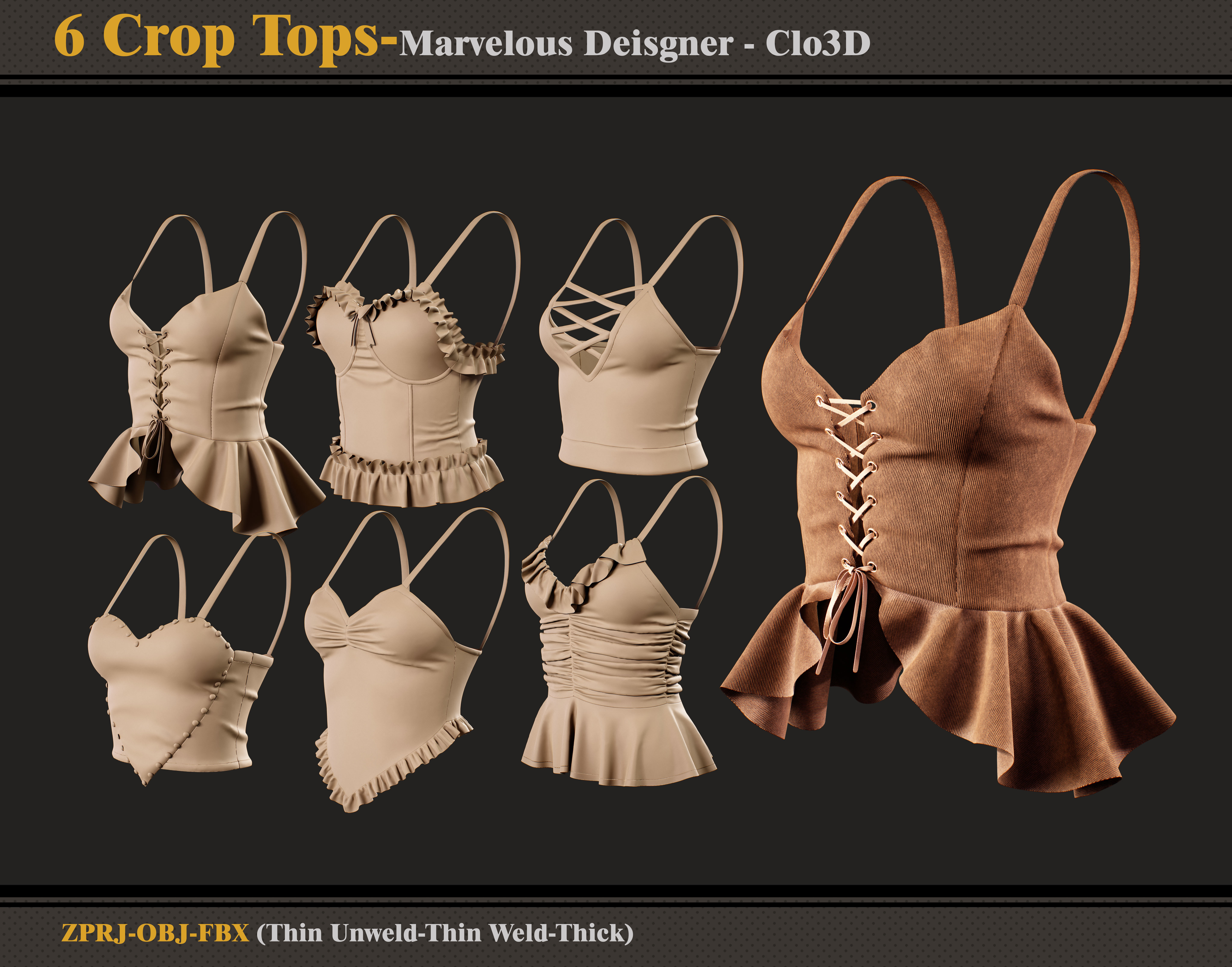 6 Crop Tops-Marvelous Designer-Clo3D-ZPRJ - FBX - OBJ 3D model | CGTrader