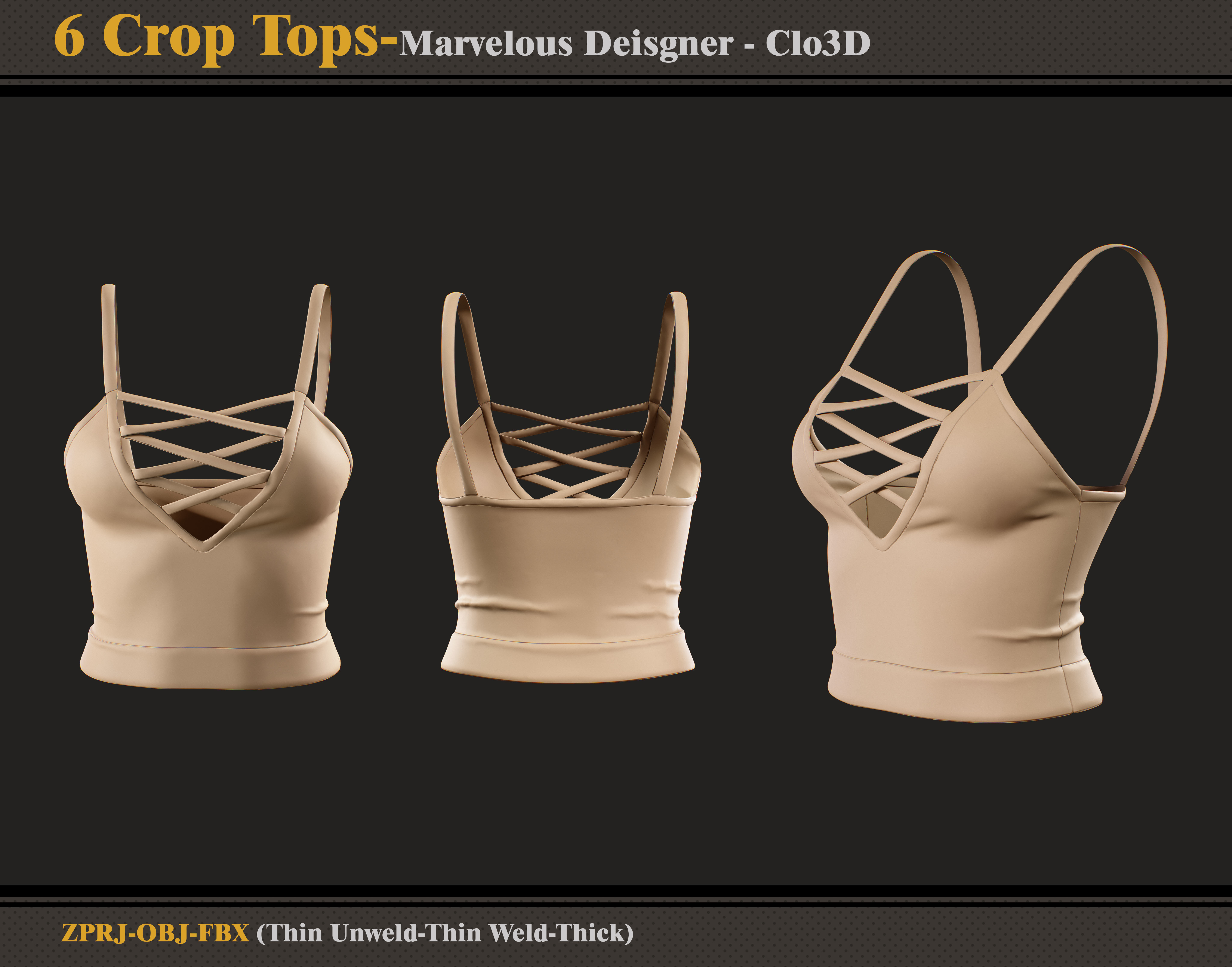 6 Crop Tops-Marvelous Designer-Clo3D-ZPRJ - FBX - OBJ 3D model | CGTrader