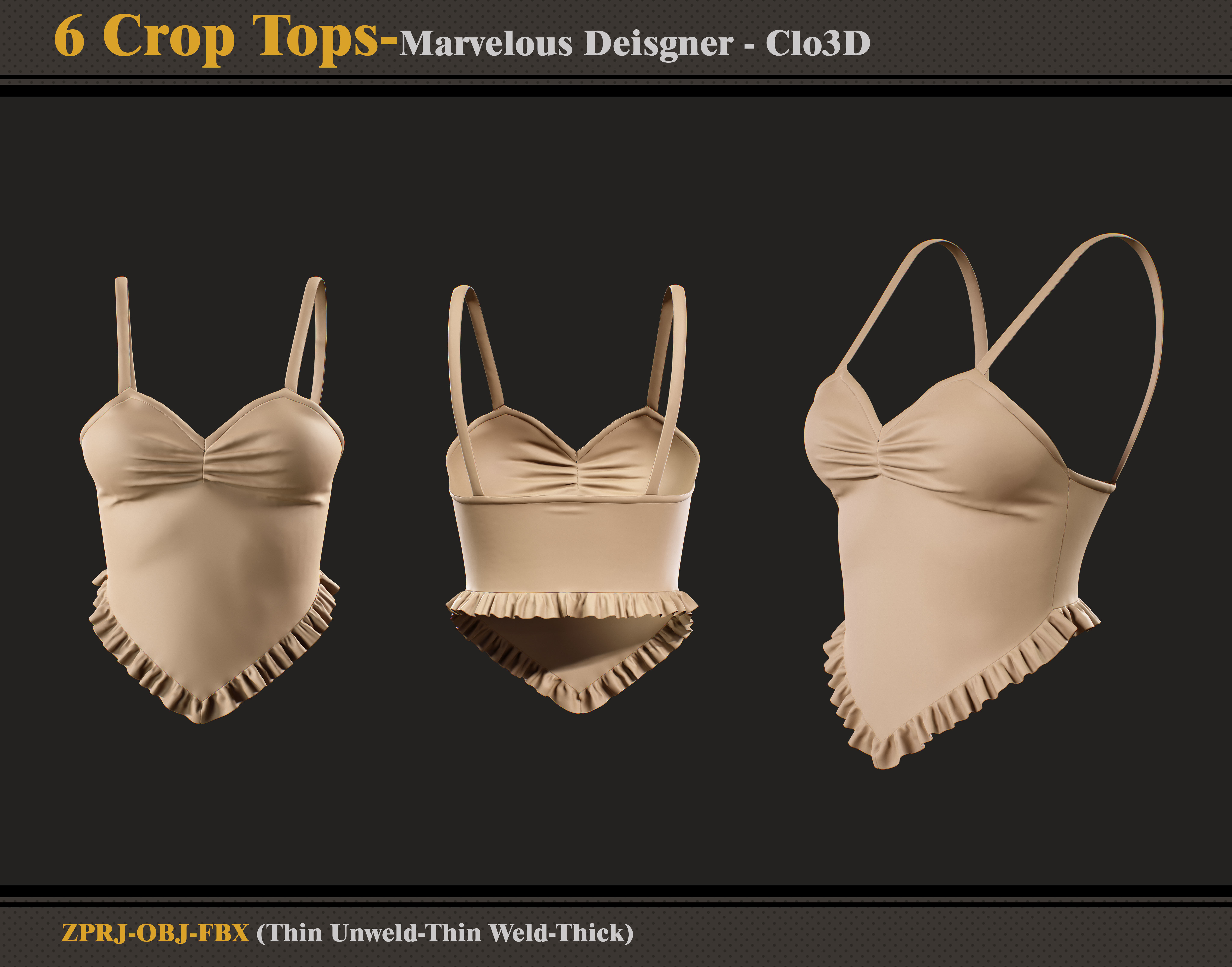 6 Crop Tops-Marvelous Designer-Clo3D-ZPRJ - FBX - OBJ 3D model | CGTrader